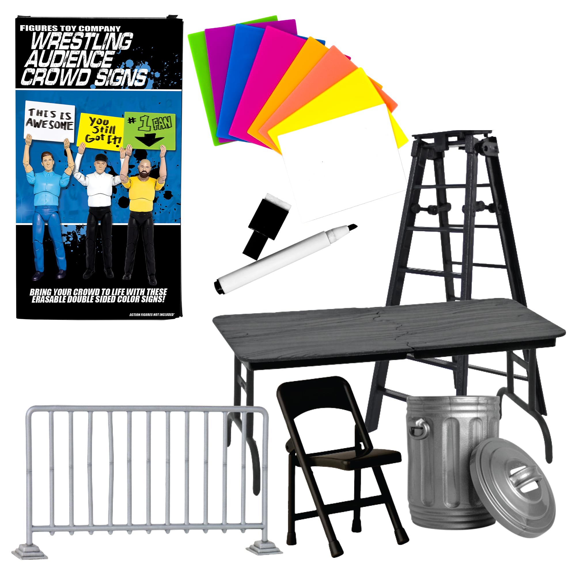 Amazon.com: Set of 5 Wrestling Figure Props & 8 Audience Crowd Signs ...