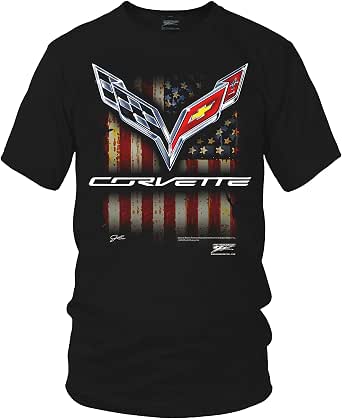 Amazon.com: Wicked Metal Corvette C7 Flag T-Shirt, 100% Cotton, Black ...