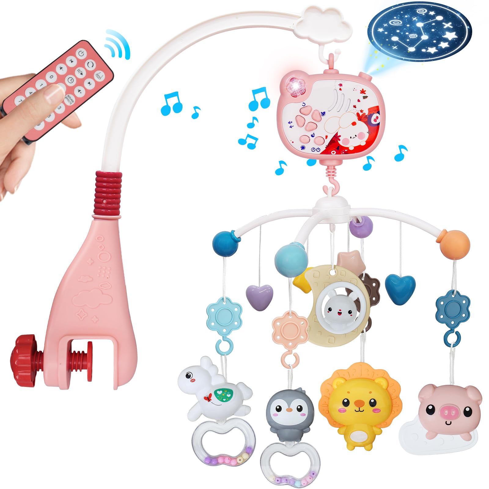 Baby Mobile for Crib, Crib Mobile with Music and Lights for Girls or ...