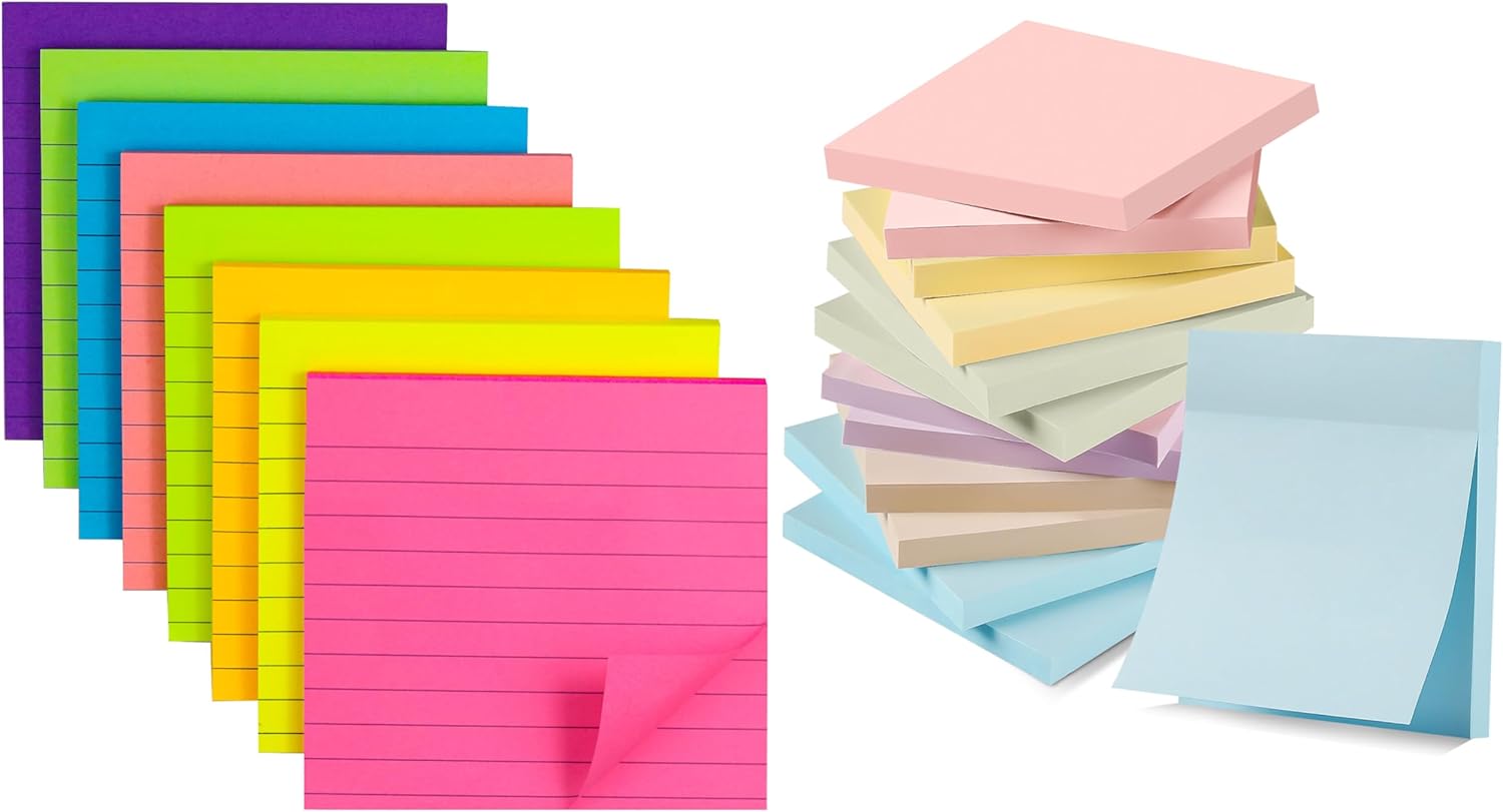 Amazon.com : 4x4 Lined Sticky Notes and 3x3 Pastel Sticky Notes ...