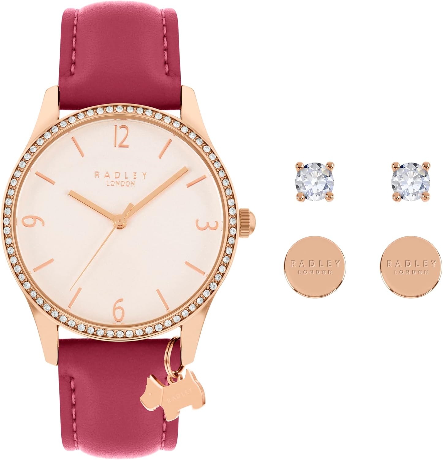 RADLEY Ladies Raspberry Leather Strap Large Stone Set Case with Dog ...