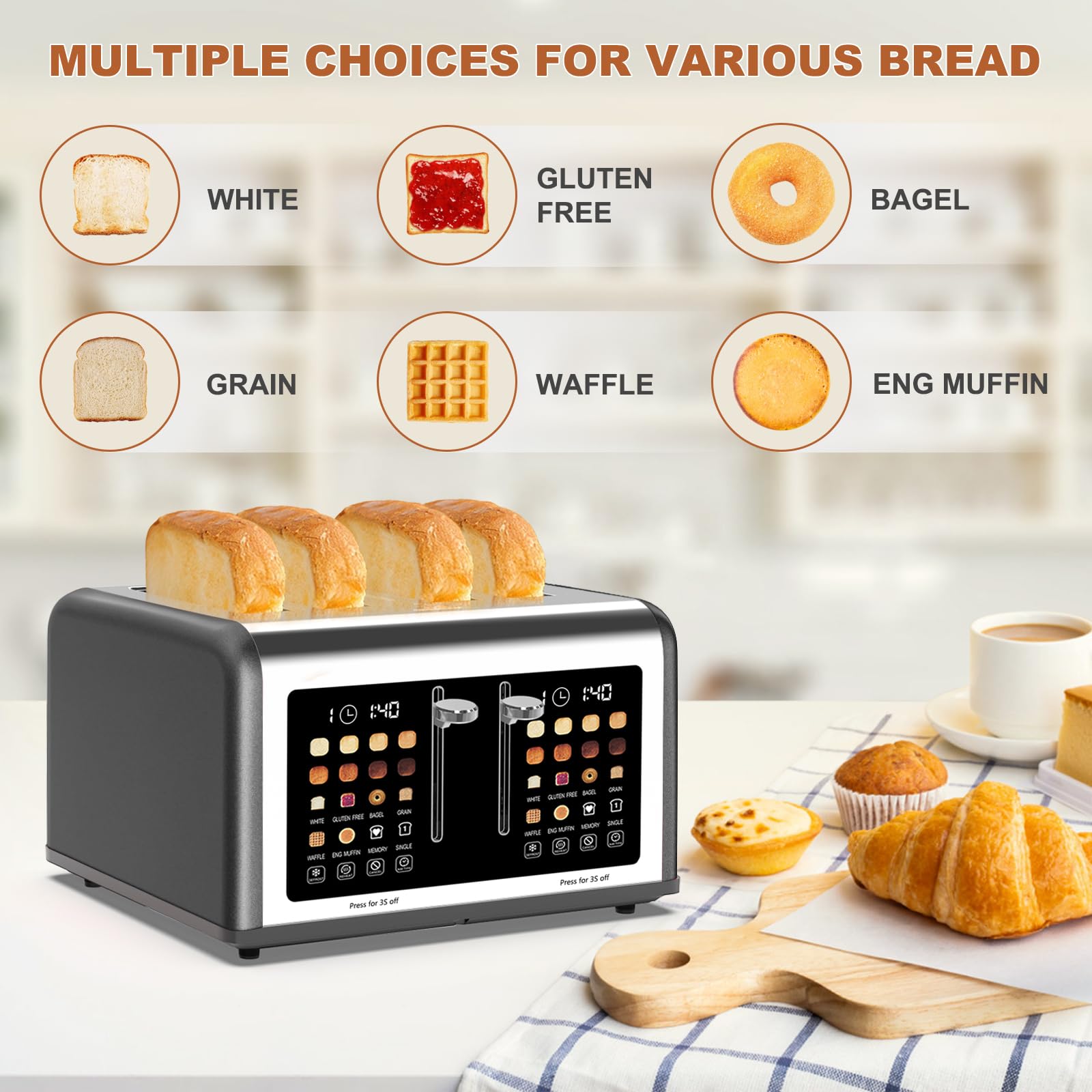 Snapklik.com : 4 Slice Toaster Touch Screen, Stainless Steel Toasters ...