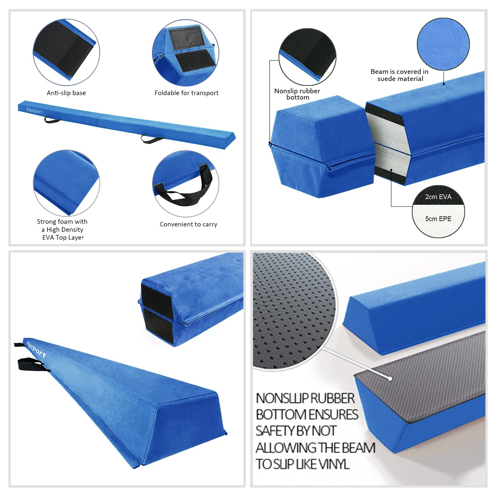 240 CM Folding Gymnastics Balance Beam Kids Training Beam Foldable ...