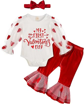 Amazon.com: YOUNGER TREE Newborn Baby Girl My First Valentines Day Outfit Long Sleeve Romper and ...