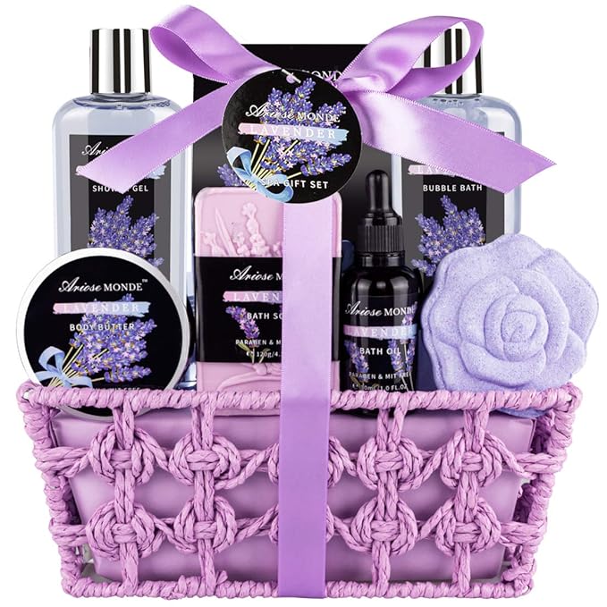 Amazon.com : Spa Bath Gift Basket Set, Lavender Home Spa Gift for Women ...