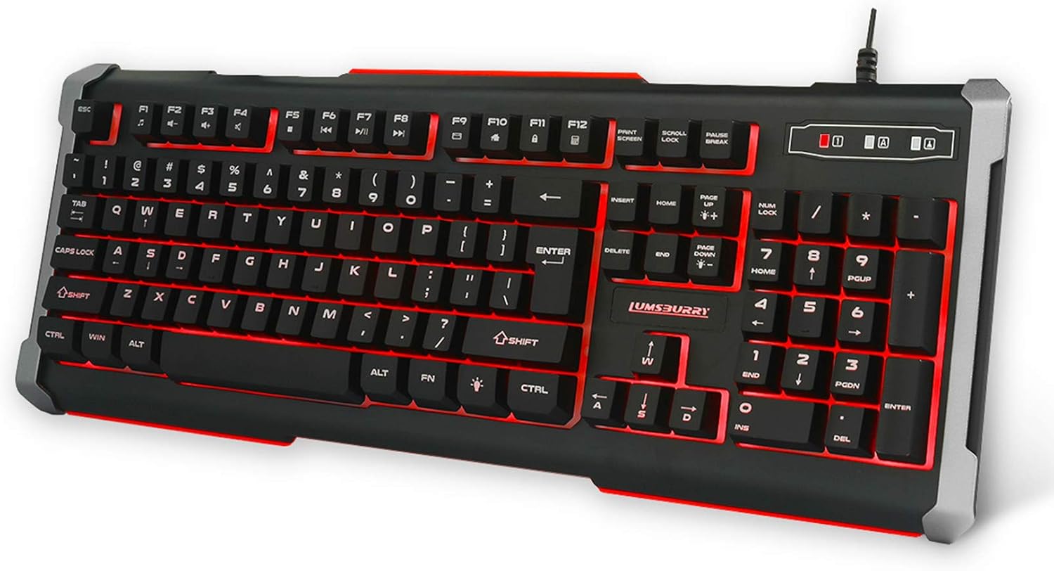 Amazon.com: Lumsburry 3 Colors LED Backlit Gaming Keyboard with Anti ...