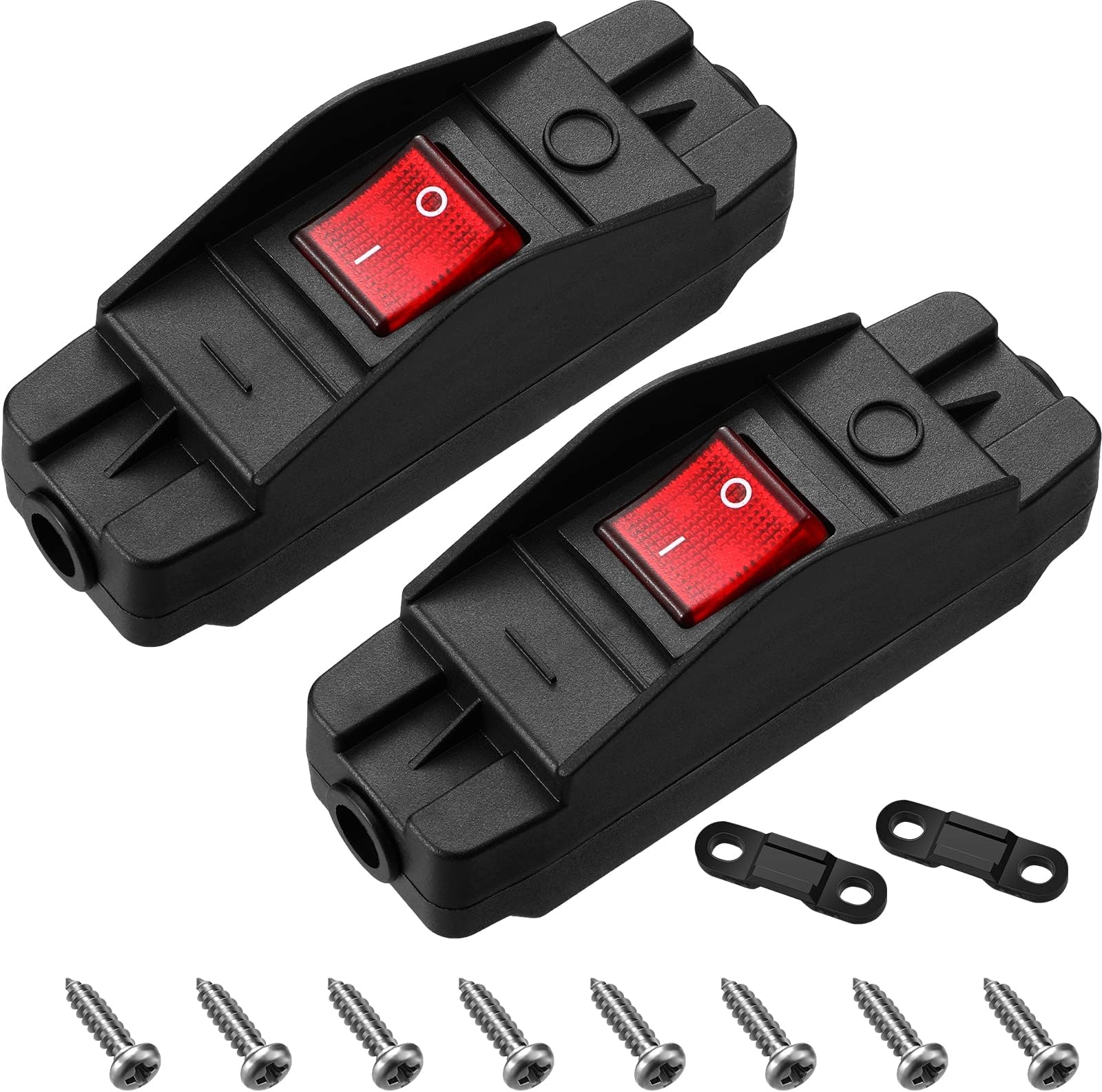 2 Pieces 20A Heavy Duty Inline Cord Switch Black On/Off Rocker with Red ...