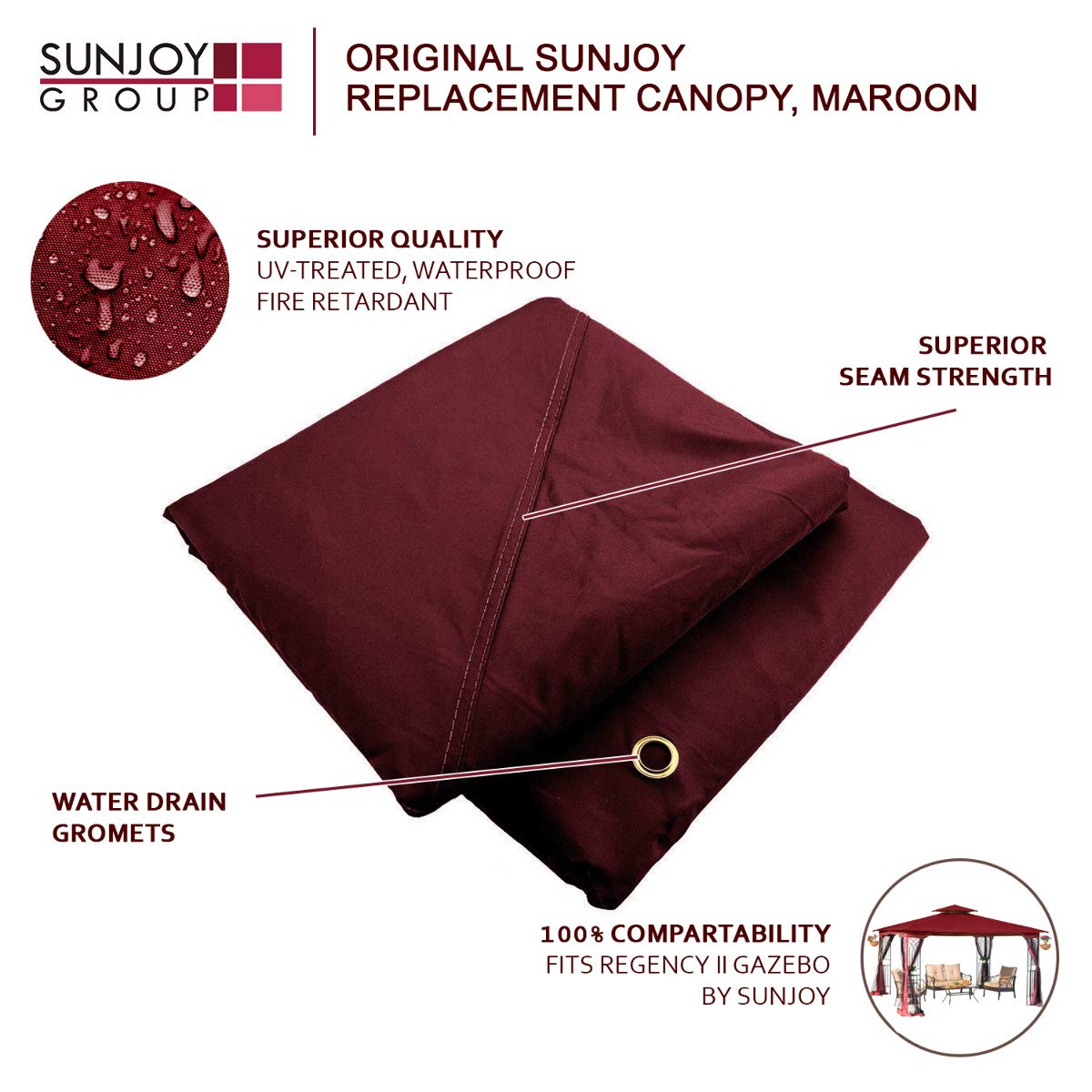Snapklik.com : Sunjoy Maroon Replacement Gazebo Canopy For 10 X 12 ...