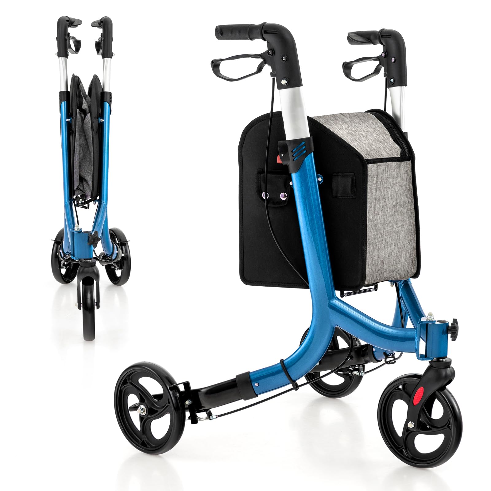 Goplus 3 Wheel Walker for Seniors, Foldable Rollator Walker with Three Wheels, Lightweight Trio ...
