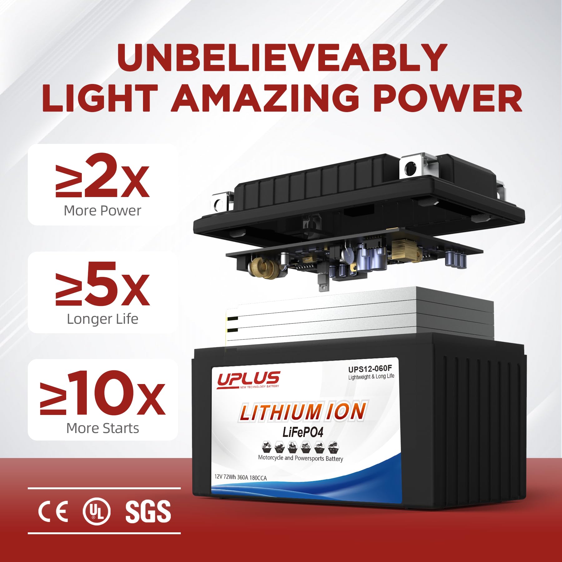 UPLUS 12V 6Ah Lithium Motorcycle Battery, UPS12-060F 360A LiFePO4 ...