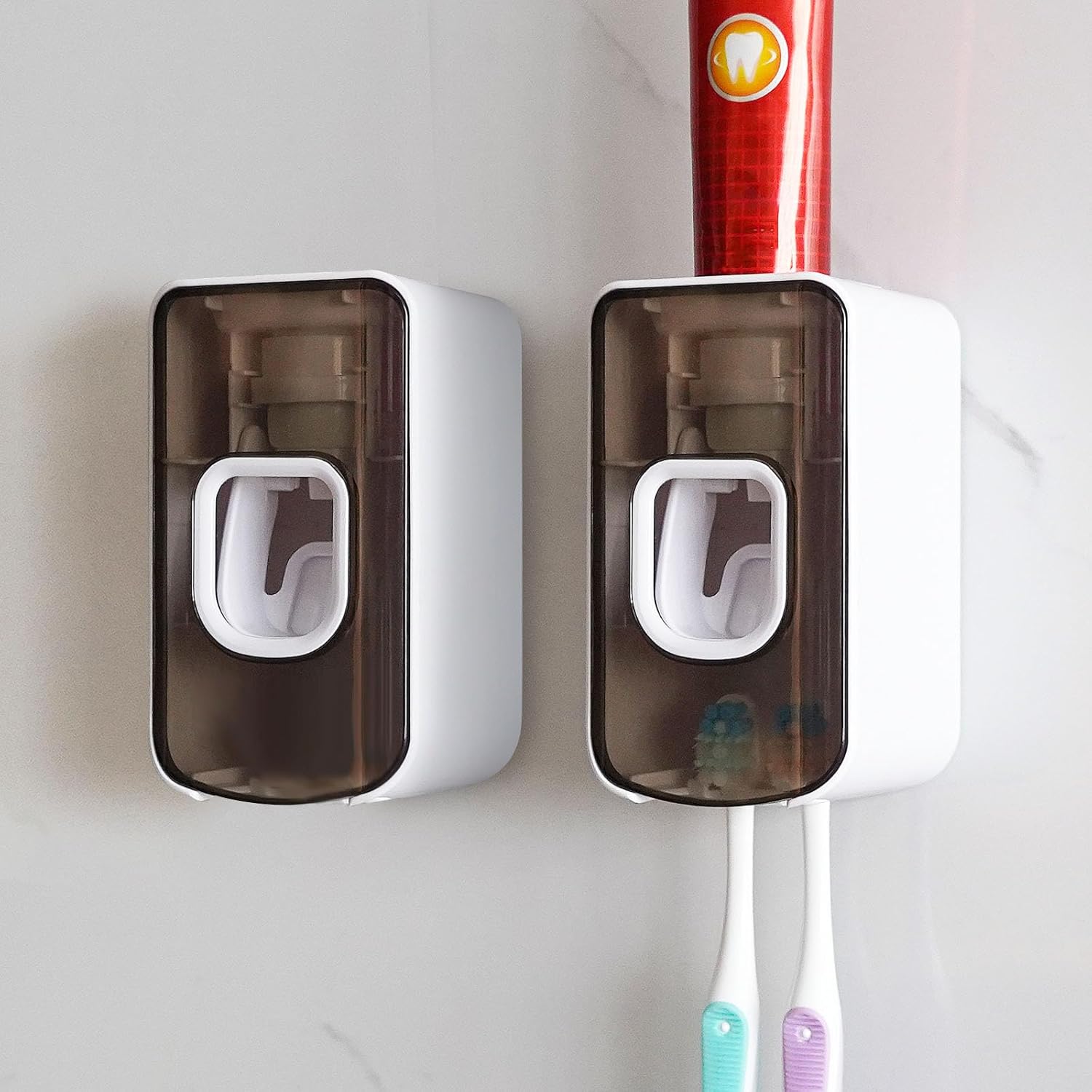 2 Slot Toothbrush Holder and Toothpaste Dispenser Wall Mounted ...