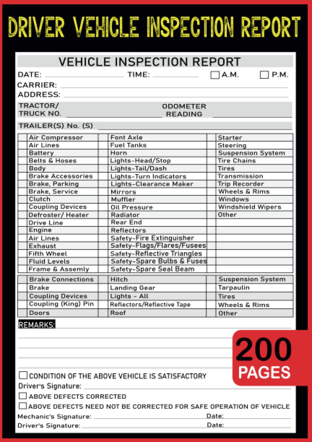 Daily Drivers Vehicle Inspection Report Log Book: Detailed Daily Pre ...