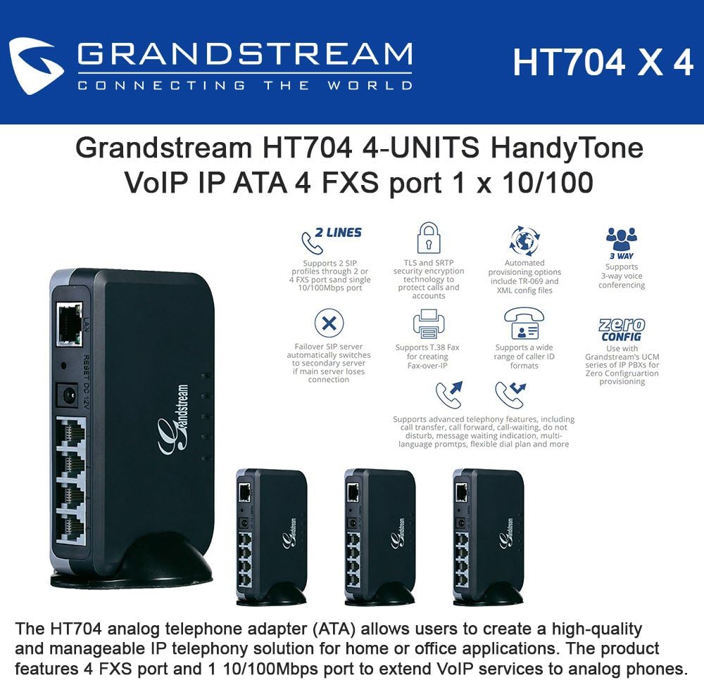 Grandstream HT704 4-fxs-port Analog Telephone Adapter 1 x Ethernet ...