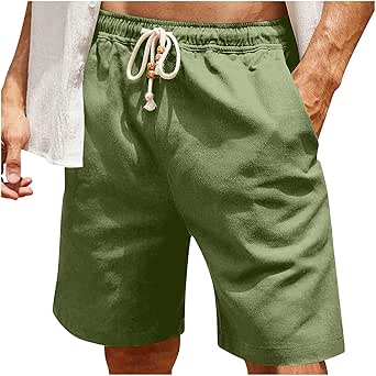 Generic Mens Linen Shorts Casual Summer Stretch Waist Drawstring Lounge ...