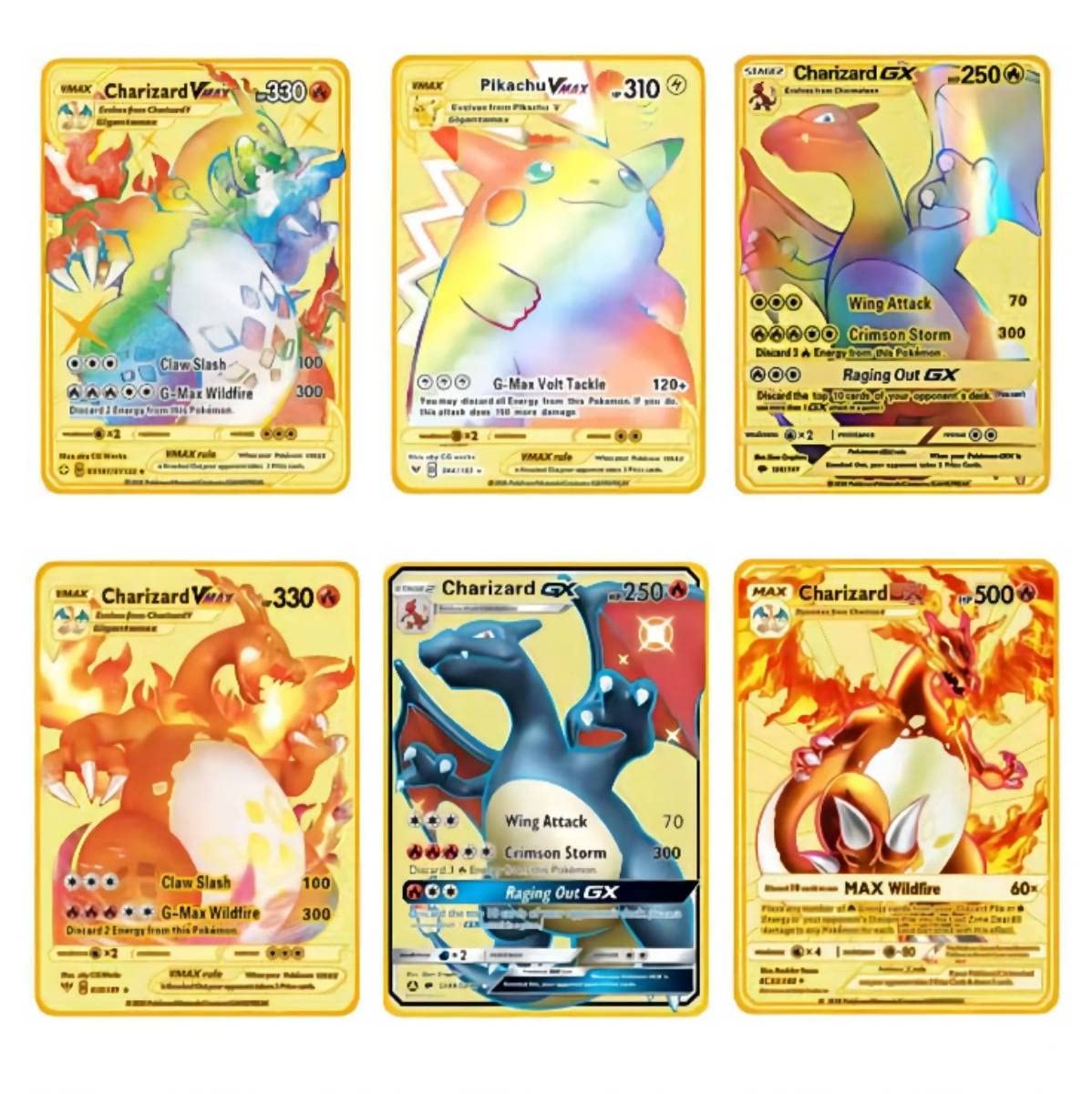 6pcs Charizard Vmax Metal Gold Plated Card Charizard Vmax Dx ...