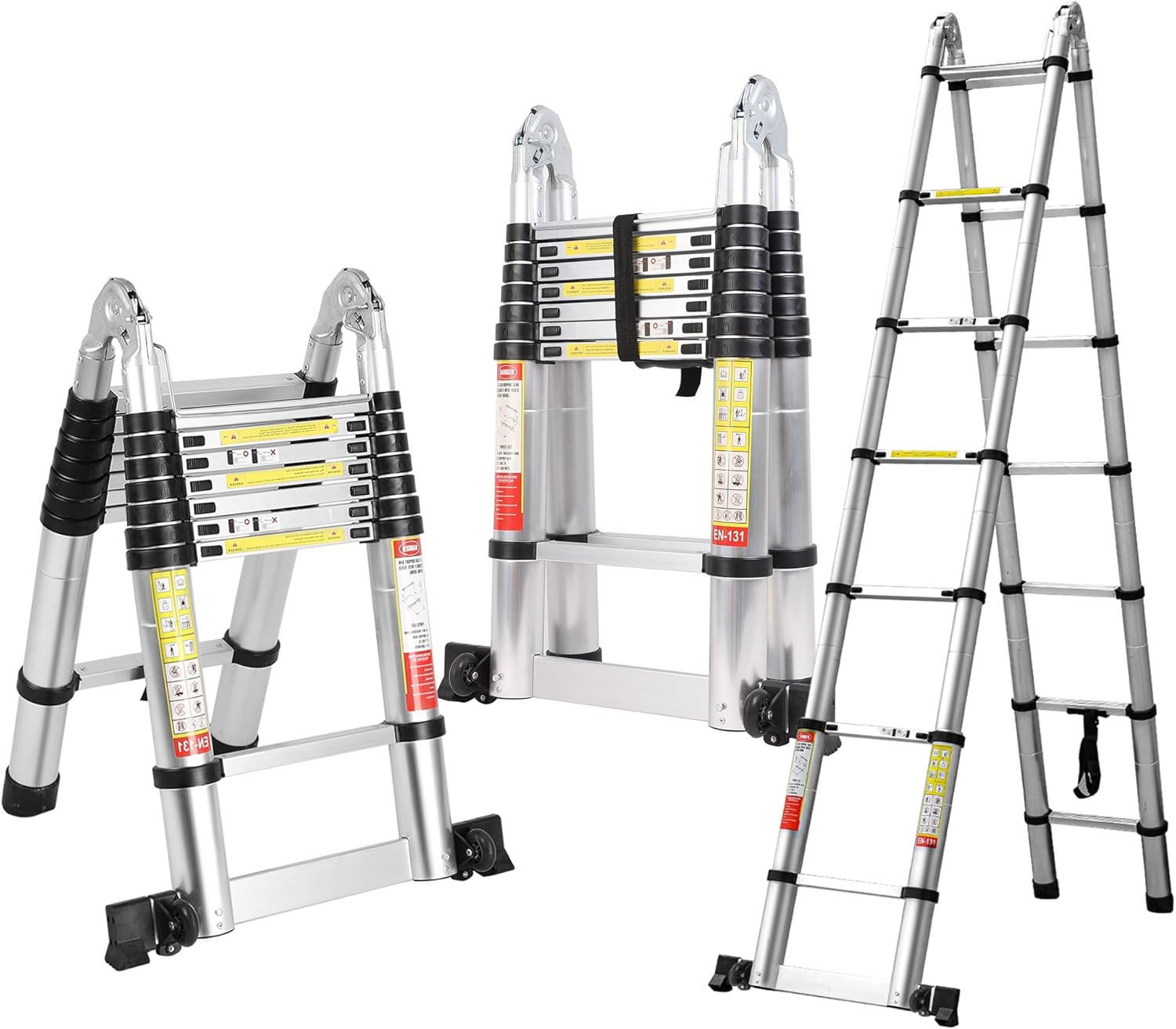 BOWEITI 14.5FT A Frame Telescoping Ladder, Aluminum Extension Ladder ...