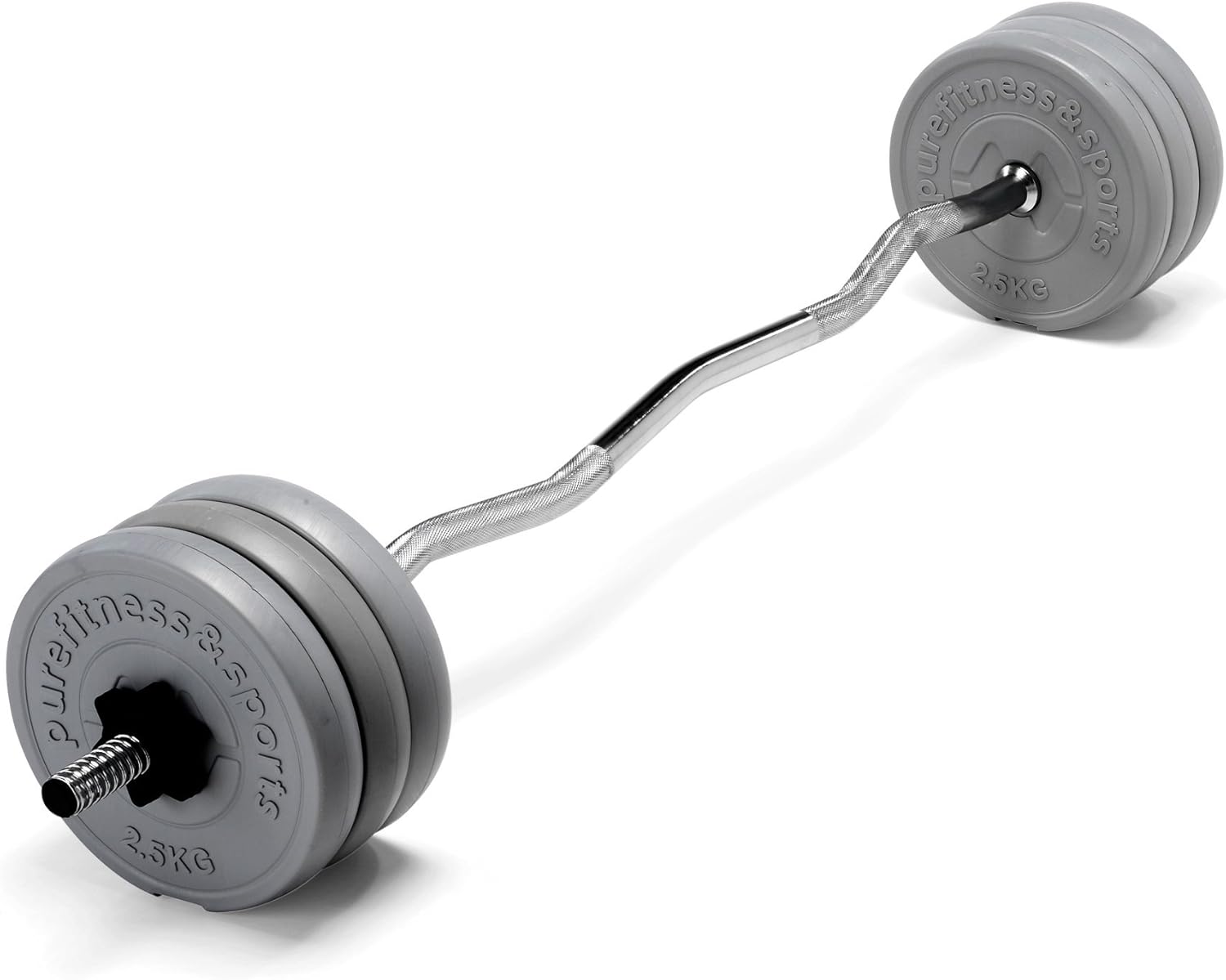 Amazon.com: PureFitness & Sports EZ Curl Bar with 15kg Weight Set ...
