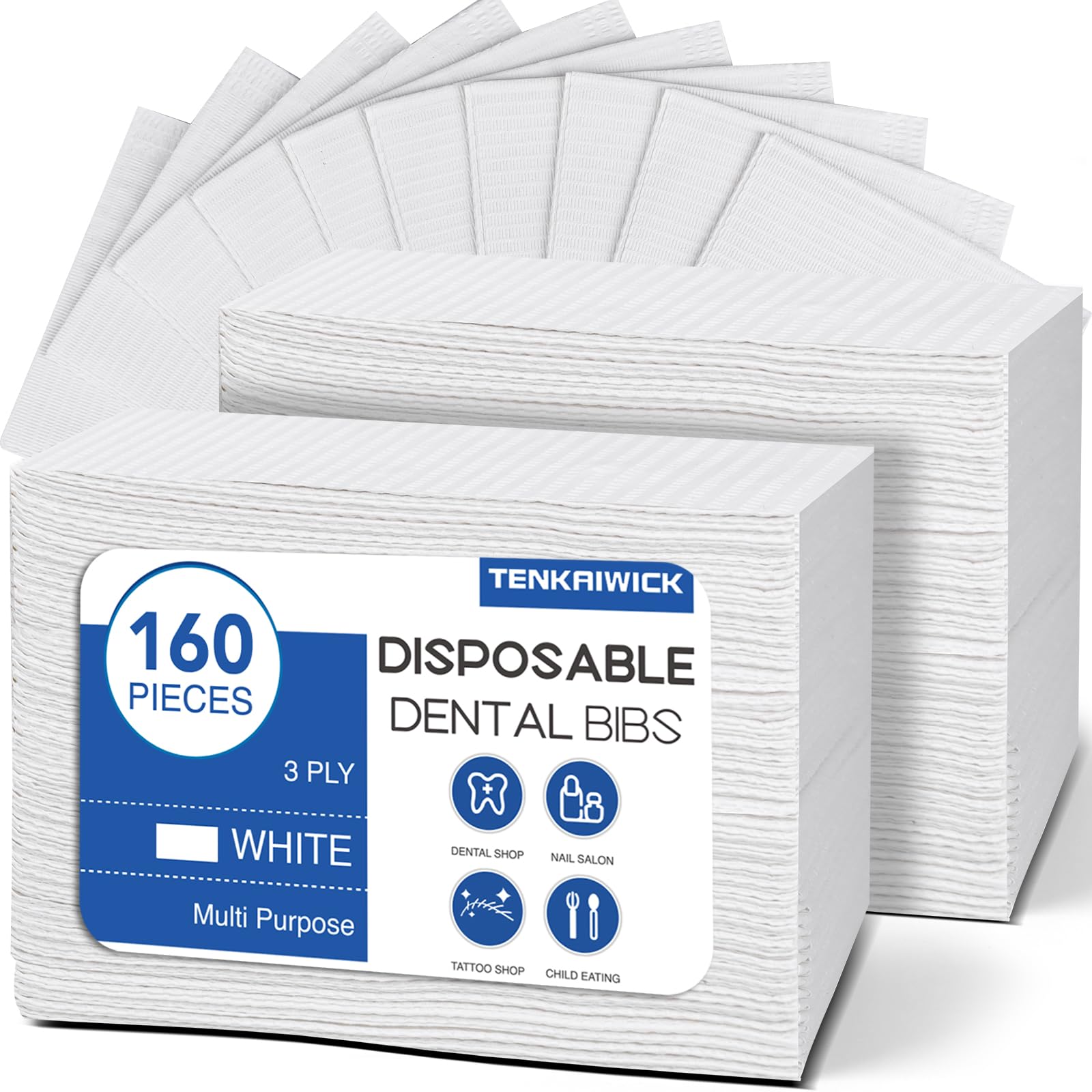 Snapklik.com : 160 Pack Disposable Dental Bibs 13"x18"3-Ply Waterproof ...