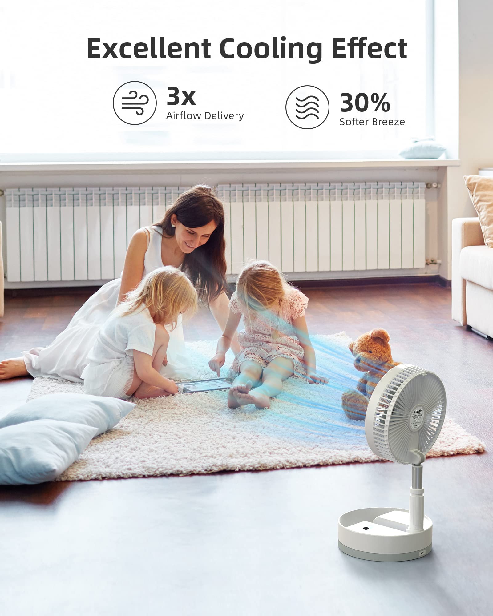 Koonie Portable Fan, 8 Inch Foldable Stand/Desk Fan up to 30 Hours ...