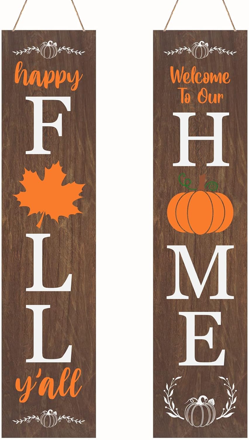 Amazon.com: 2 Pcs Fall Home Sign for Front Door Wall Signs Hanging Fall ...
