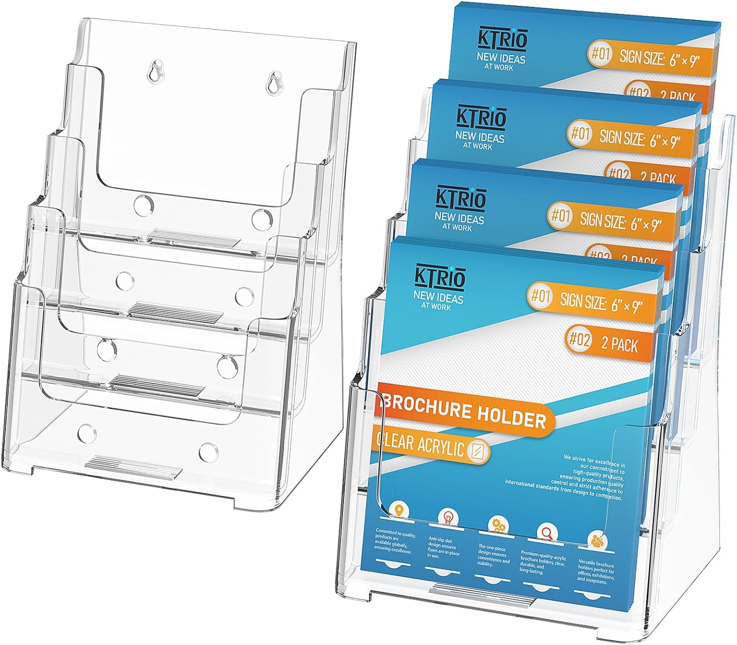 Amazon.com : KTRIO 4 Tier Acrylic Brochure Holder 6x9 inches 2 Pack ...