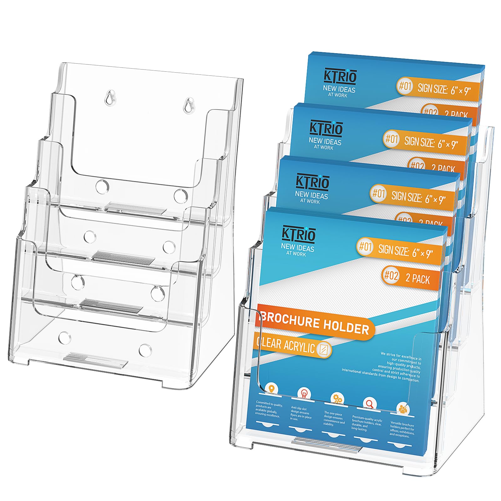 Amazon.com : KTRIO 4 Tier Acrylic Brochure Holder 6x9 inches 2 Pack ...