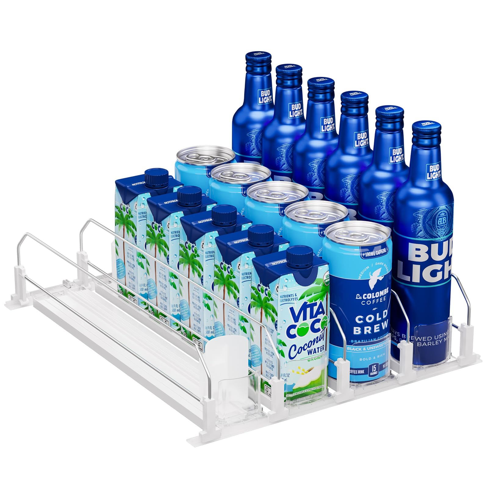Puricon Drink Organizer for Fridge Pusher Glide, Spring Loaded Fridge ...