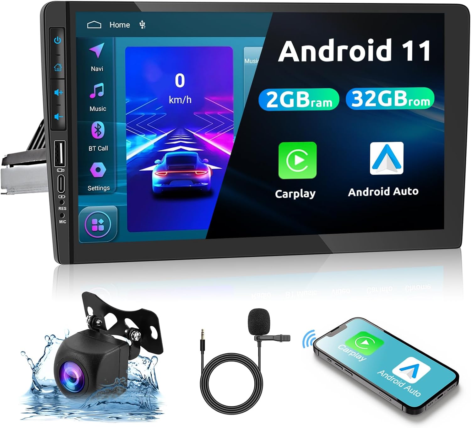 Amazon.com: 2G+32G 10”Touchscreen Single Din Car Stereo with Wireless ...