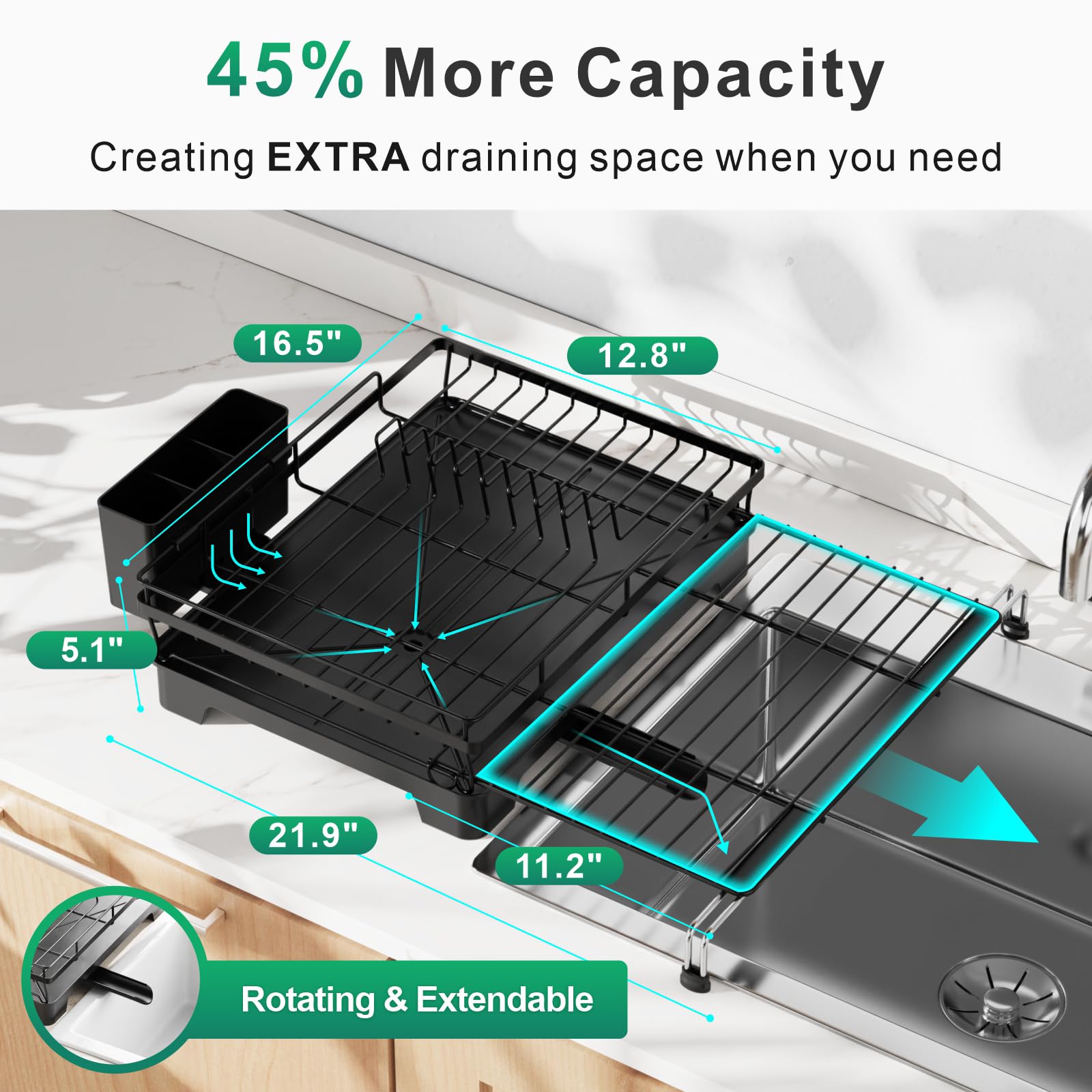 GSlife Dish Drying Rack with Drainboard - Expandable 2-in-1 Dish Racks ...