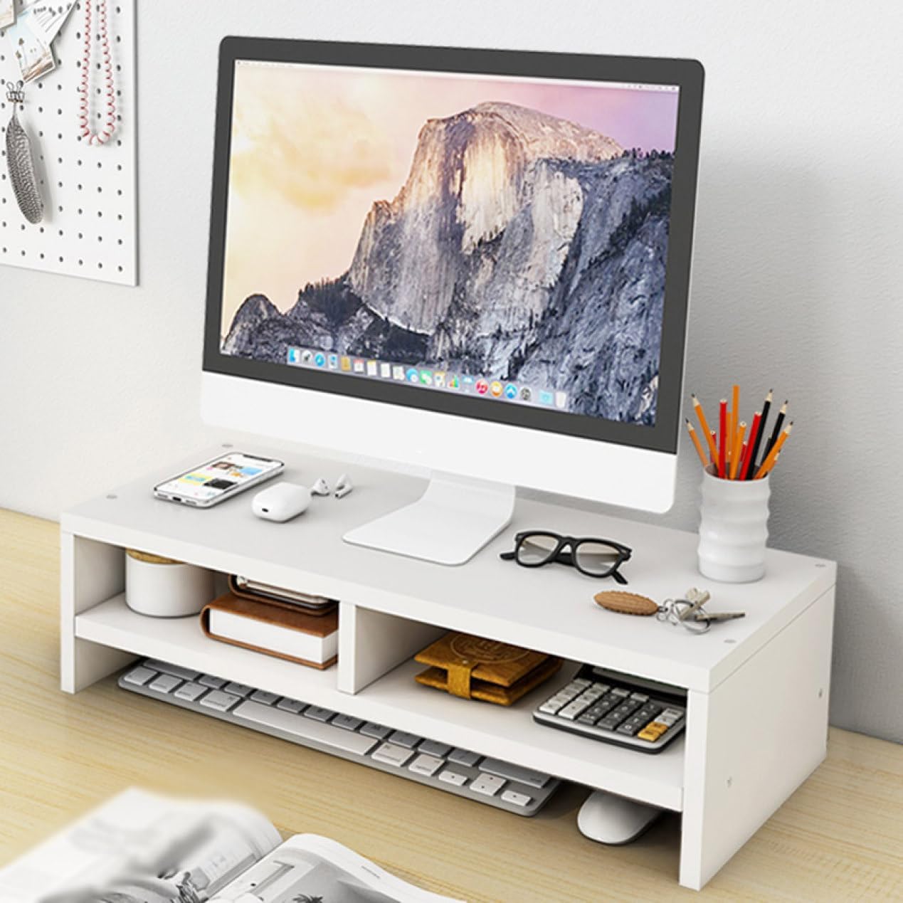 Amazon.co.jp: MJKQ9 液晶モニタスタンド オフィス 整理整頓 作業台 スタイル3 木製 パソコン収納 ノートパソコンラック ...