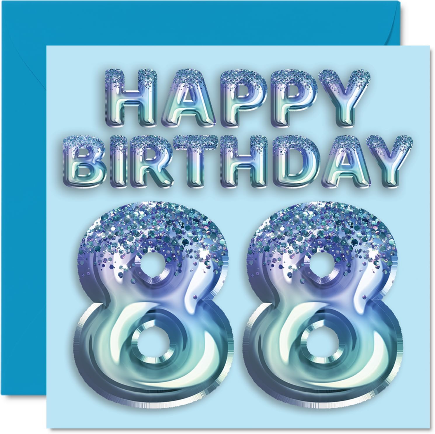 88th Birthday Card for Men - Blue Glitter Party Balloon - Happy ...