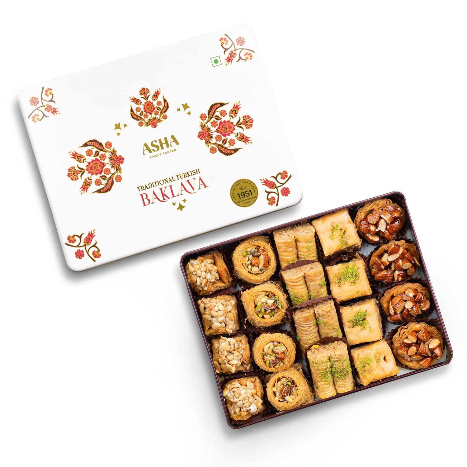 ASHA SWEET CENTER Baklava Assorted Sweets 500 Gram Tin Box | Premium ...