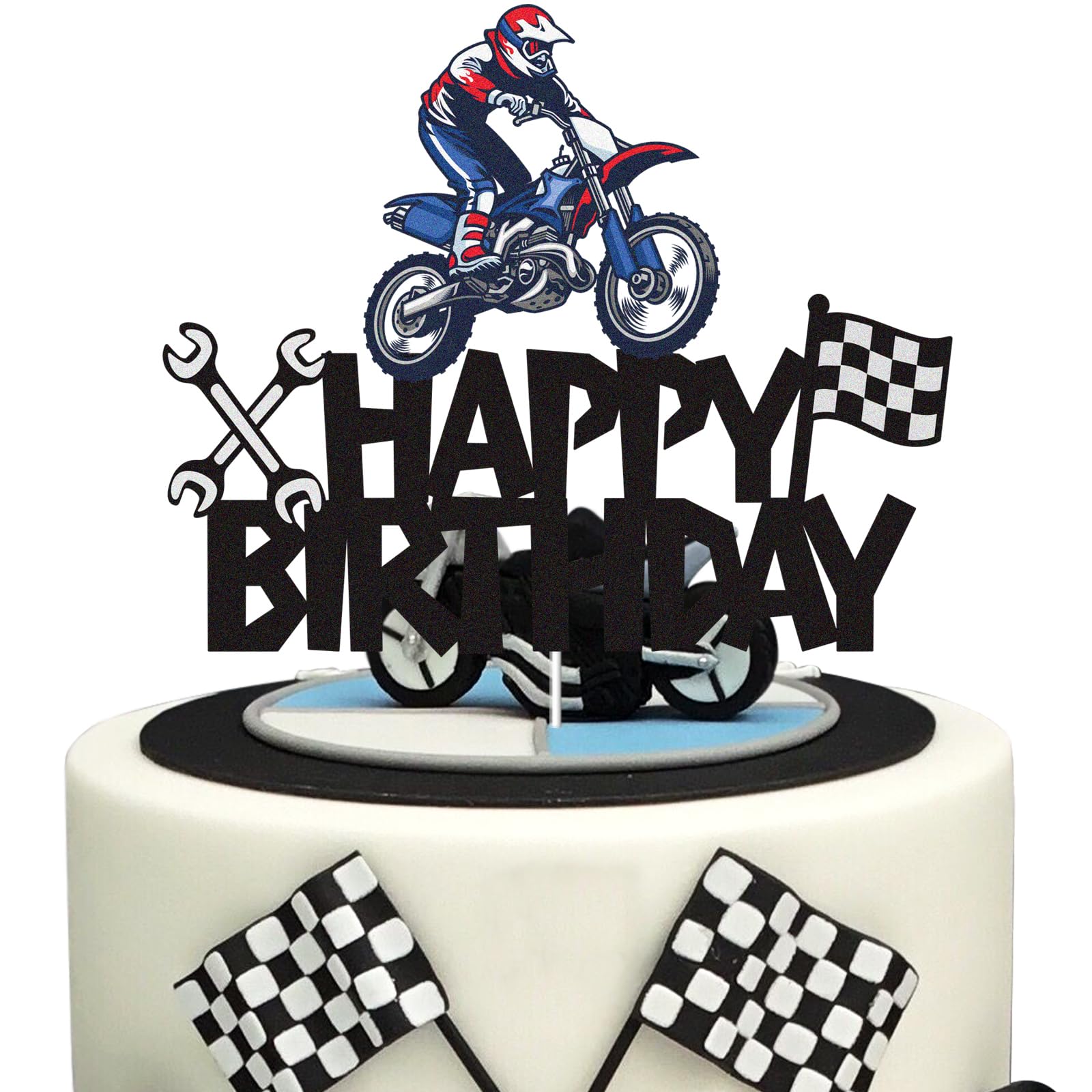 Amazon.com: Motorcycle Happy Birthday Cake Topper - Dirt Bike Birthday ...