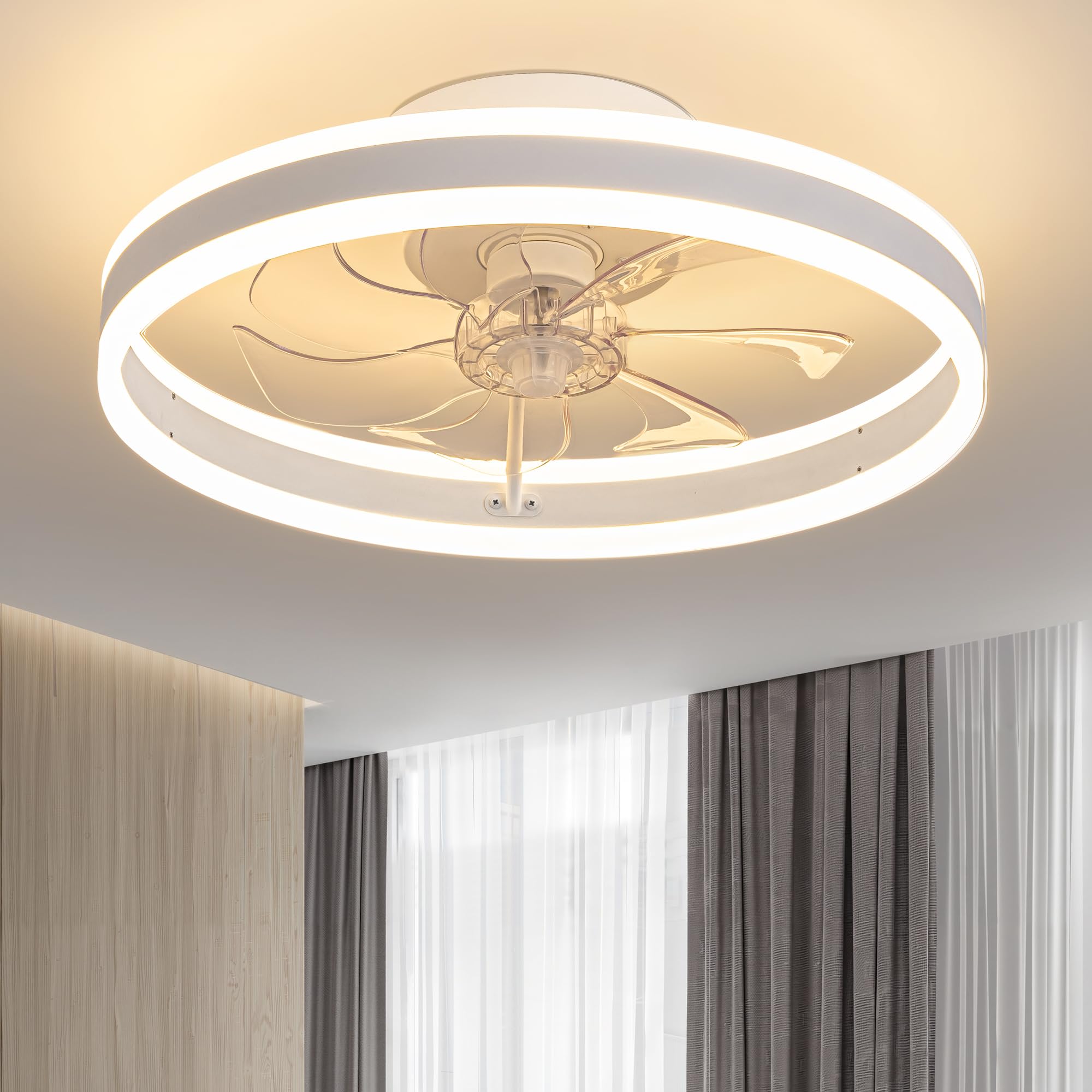 KDG 15.8" Low Profile LED Ceiling Fans with Light, Reversible Flush ...