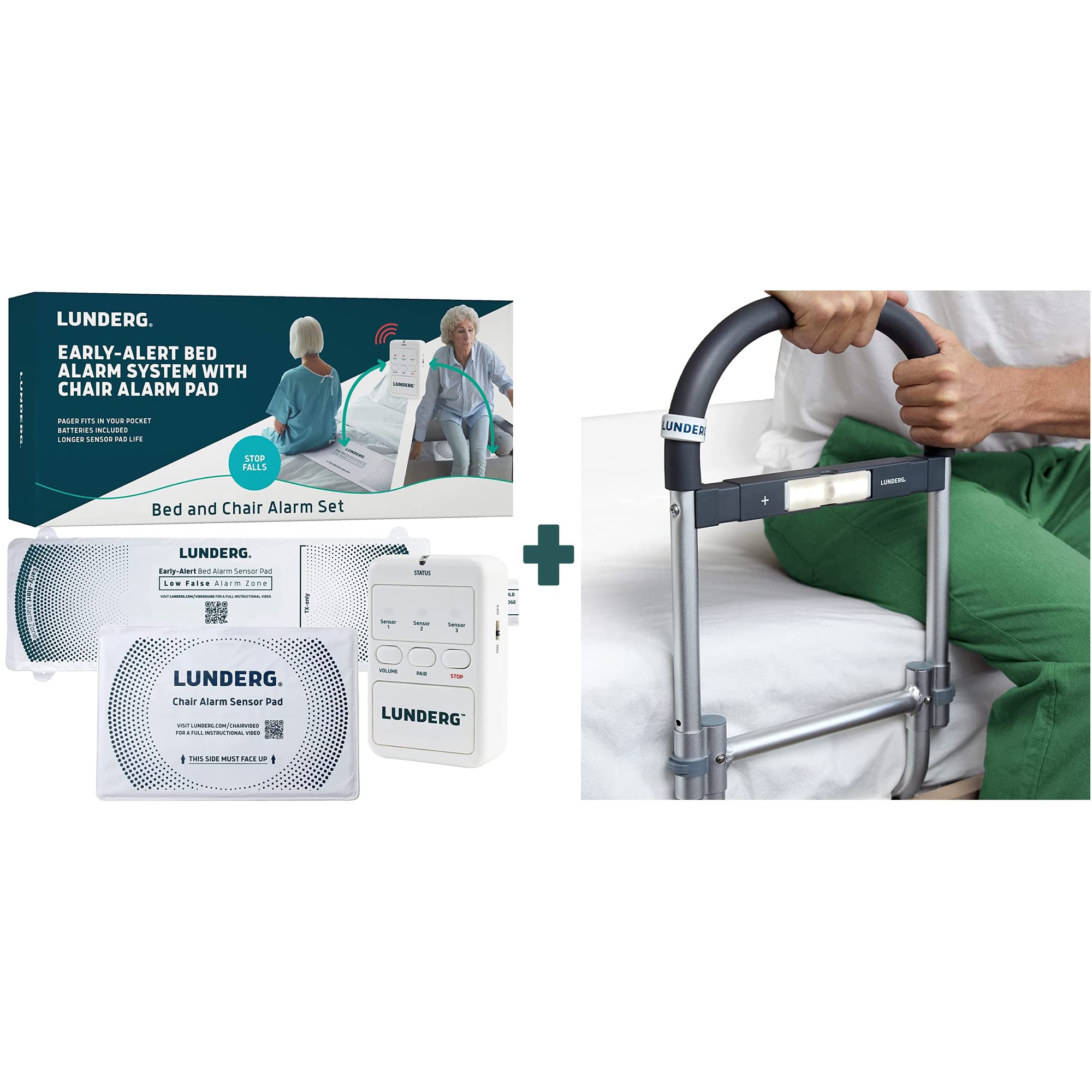 Amazon.com: Lunderg Bed & Chair Alarm System & Bed Assist Rail with ...