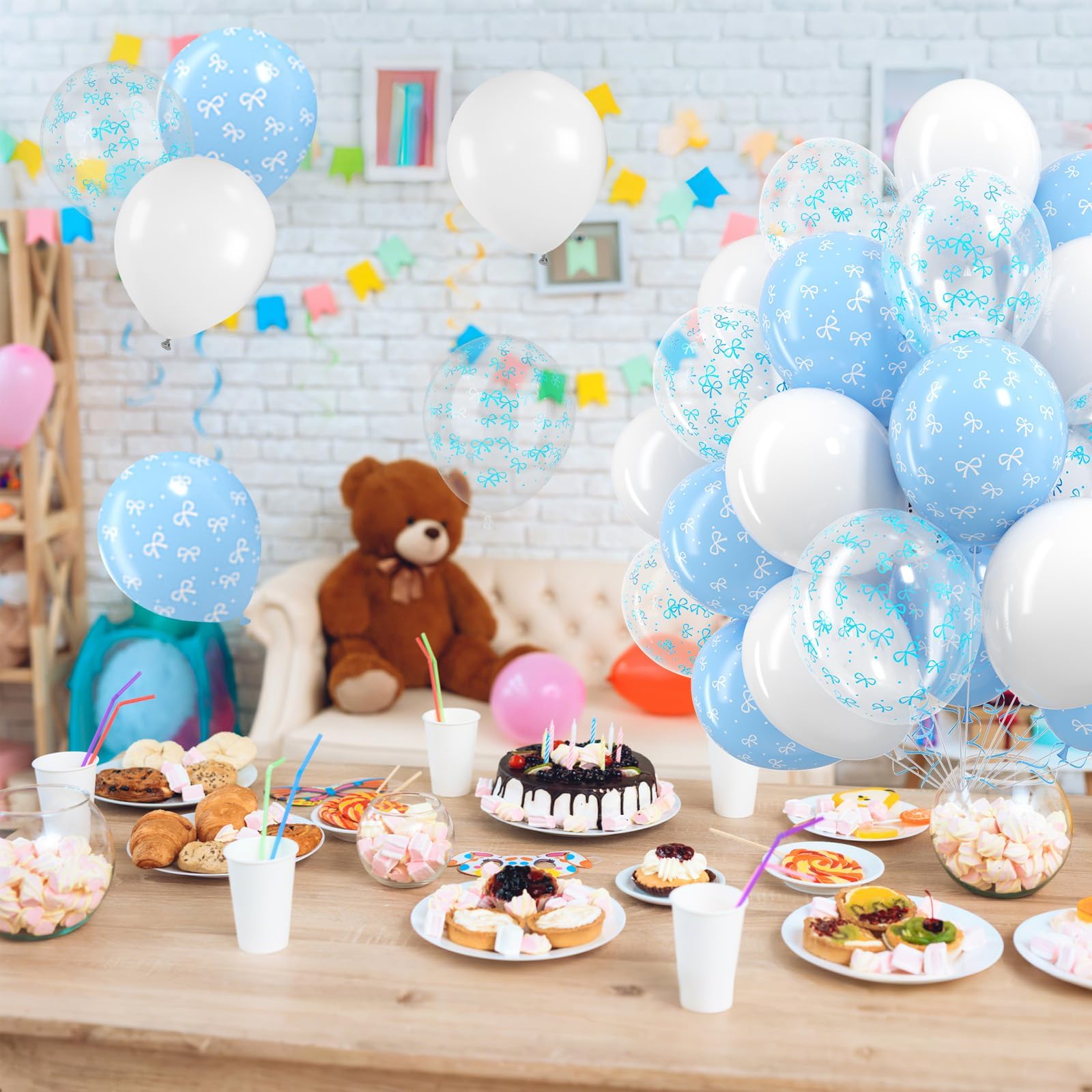 Snapklik.com : Blue Bow Balloons,12 Inch Pastel Light Blue Clear White ...