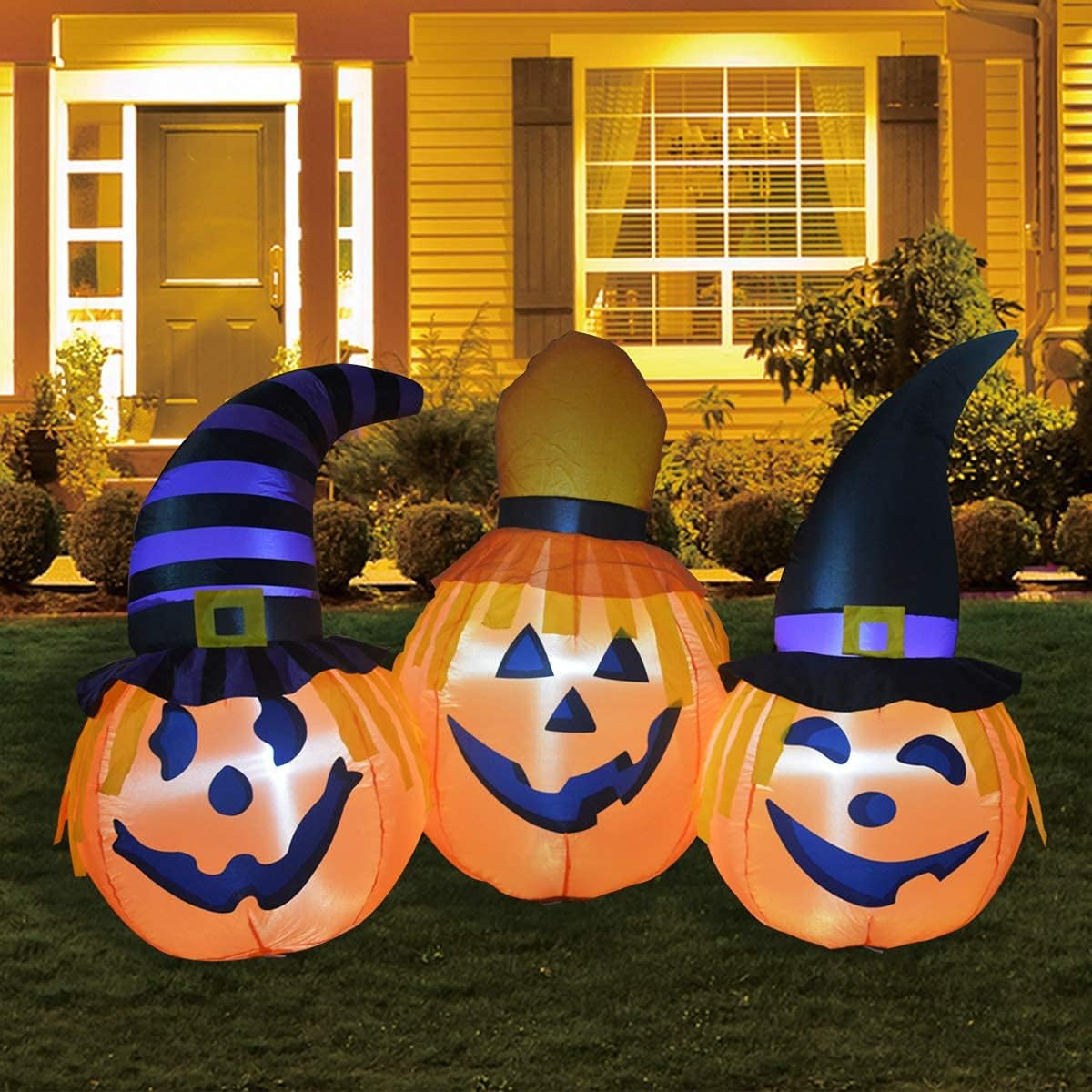 GOOSH 5ft Halloween Inflatables Outdoor Pumpkin Combo with Wizard hat ...