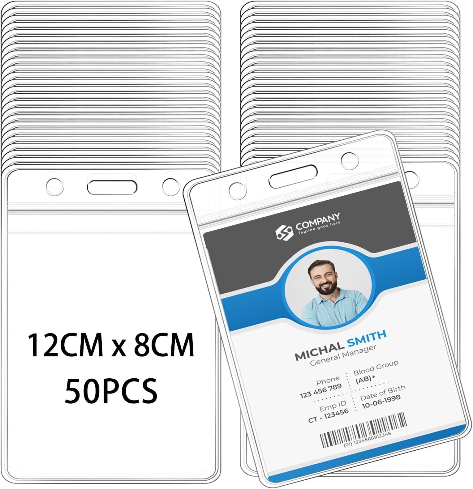 Fushing Pack of 50 Clear Plastic Vertical Badge Holders, Name Tag ...