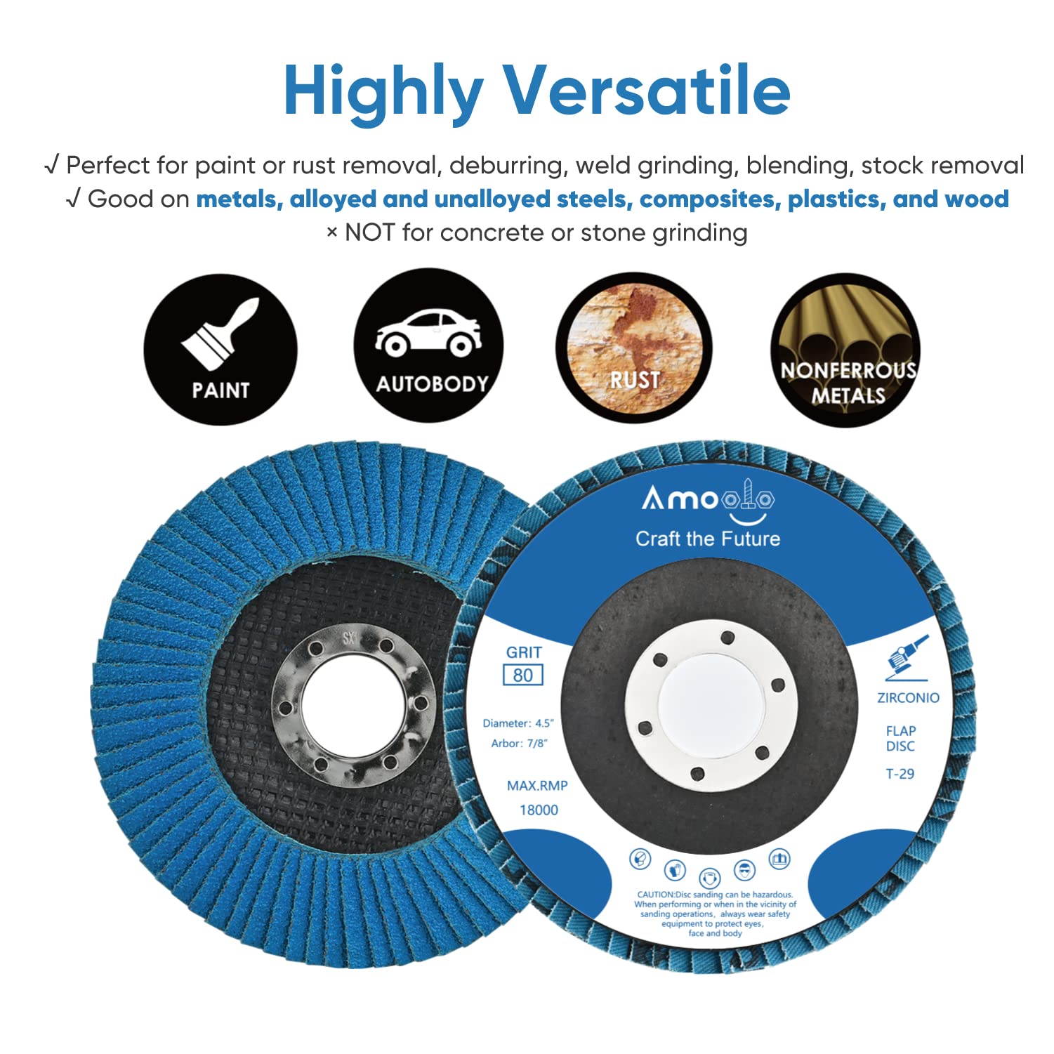 Snapklik.com : Amoolo 4 1/2 Inch Zirconia Flap Discs, 16 PCS 40 60 80 ...