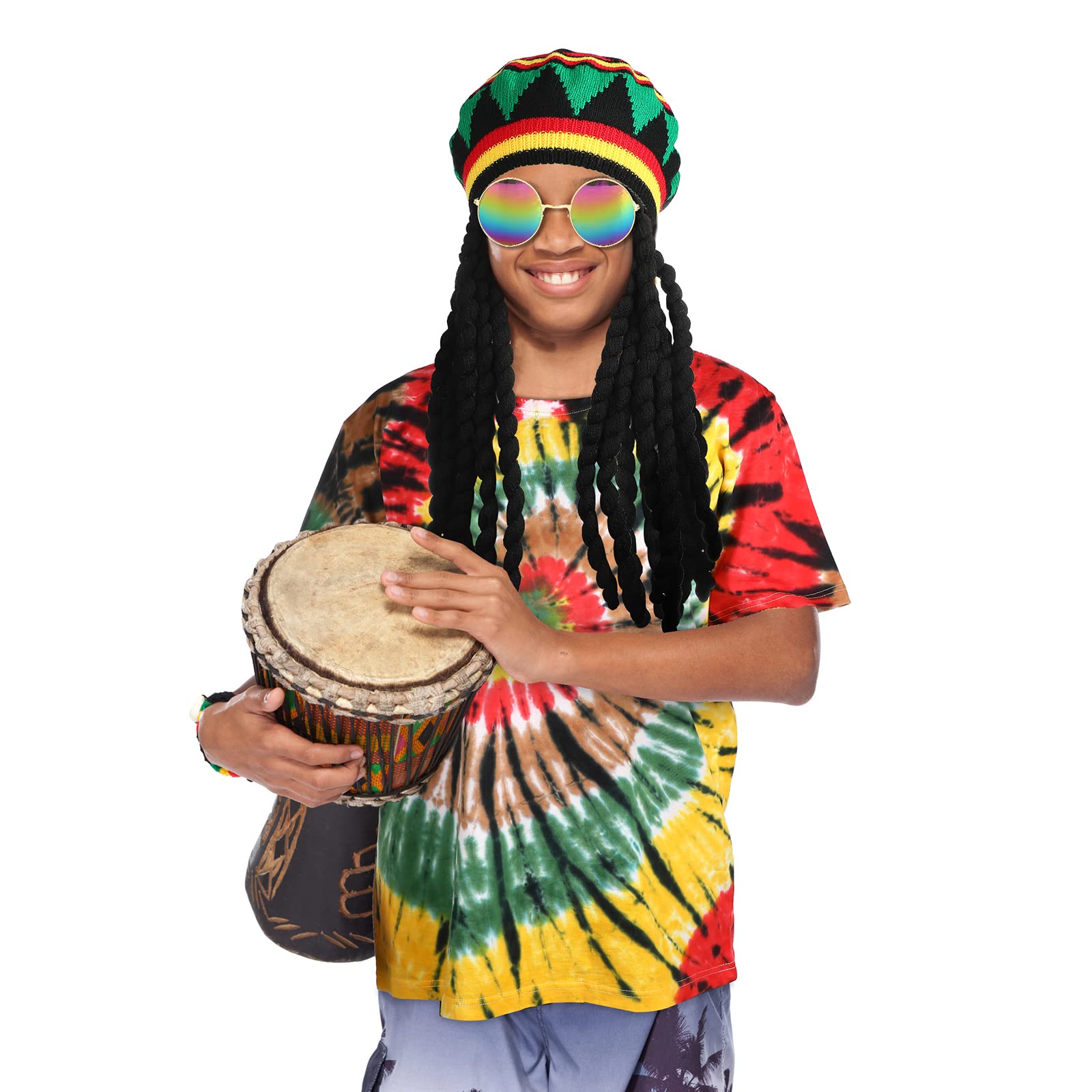Boyiee Rasta Music Costumes Kit, 3 Pcs, Reggae Hat with Black ...