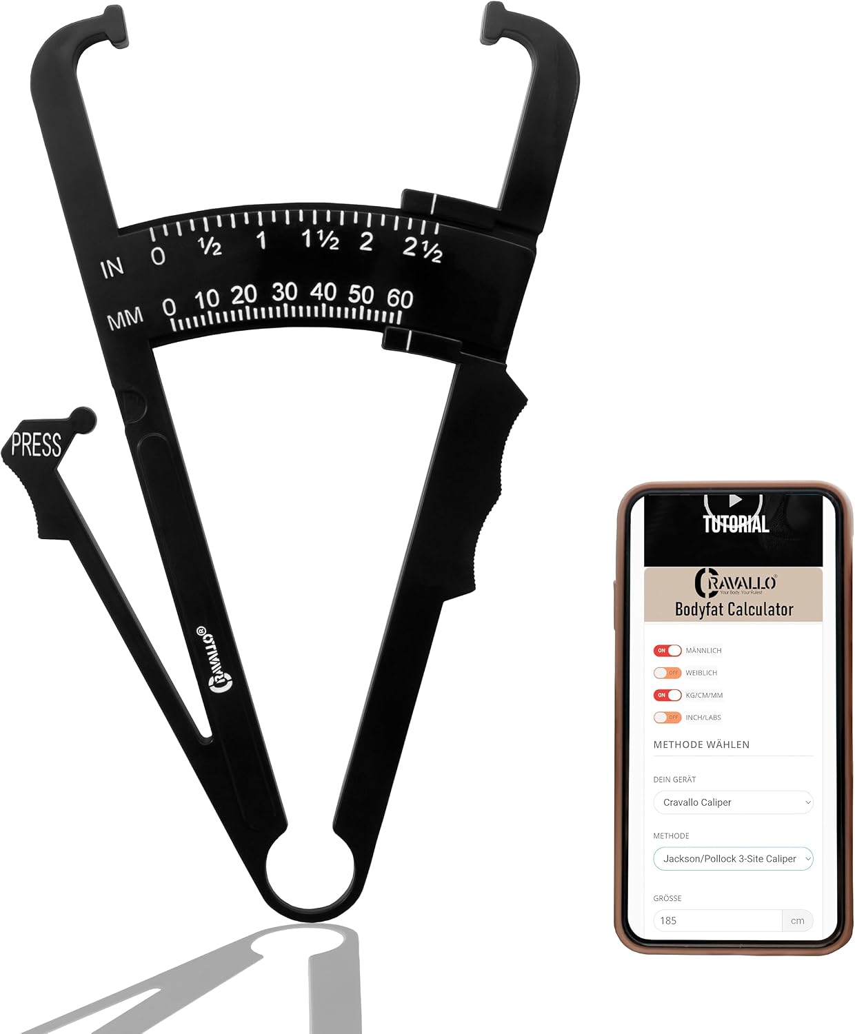 Cravallo® Caliper I Körperfettmessgerät I Fettmesszange I Fettzange I ...