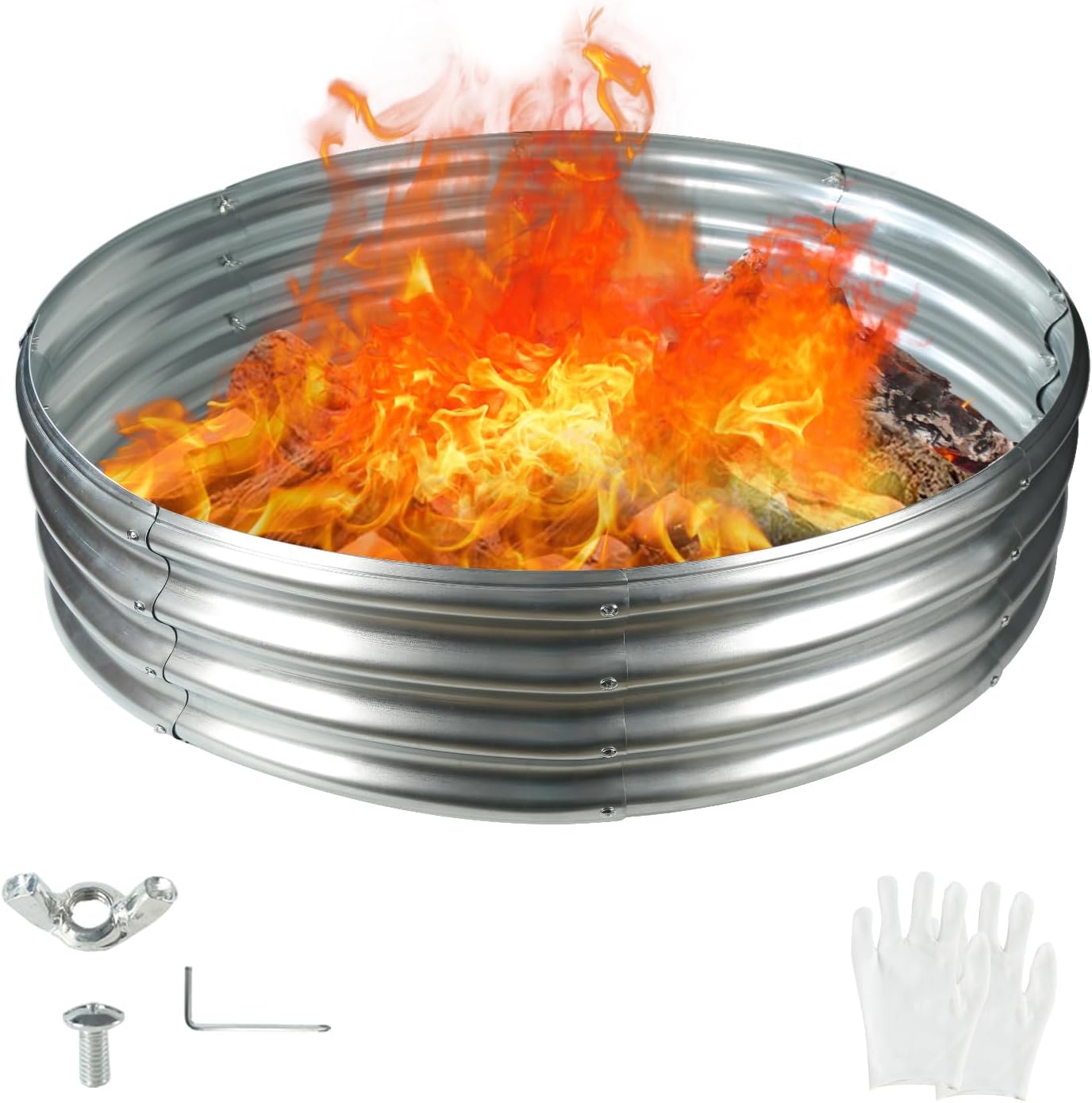 Amazon.com: YSEJOMP 48 Inch Round Galvanized Fire Pit Ring/Fire Ring ...