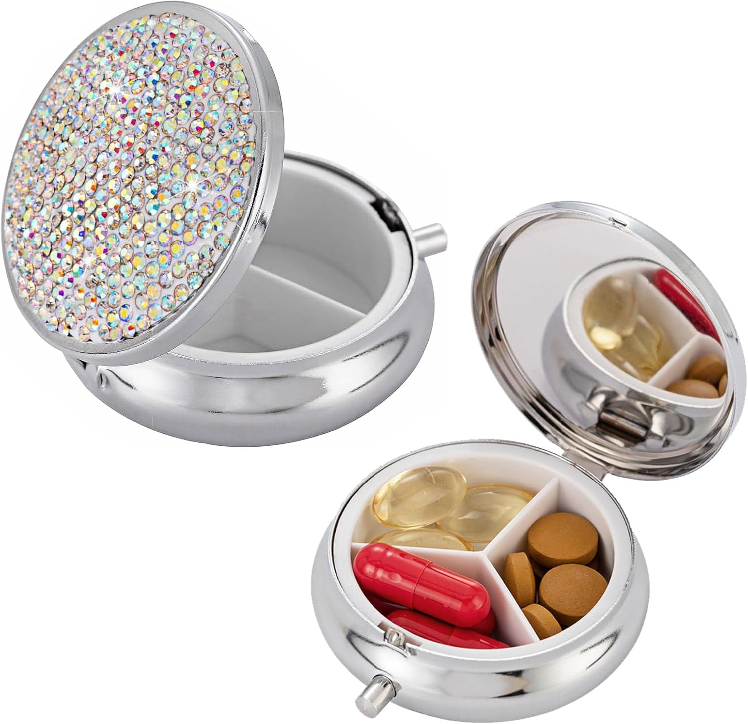 Amazon.com: Shiny Diamonds Pill Box,Pill Organizer Travel 3 Compartment ...
