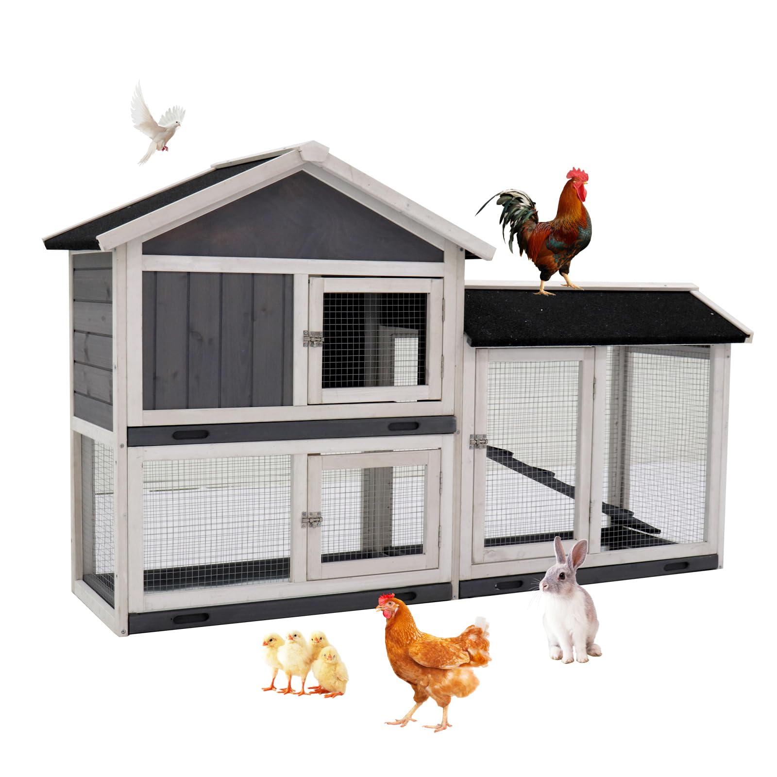 Rabbit Hutch Bunny Cage, Large Wooden Rabbit House Indoor Outdoor with ...