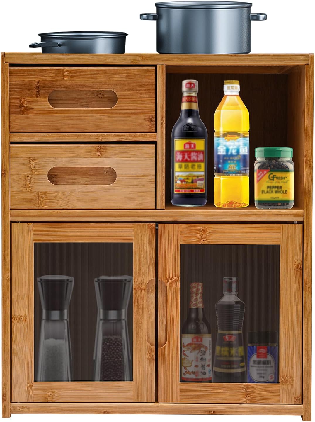 Amazon.com: BuufuS Bamboo Countertop Storage Cabinet with Doors and ...