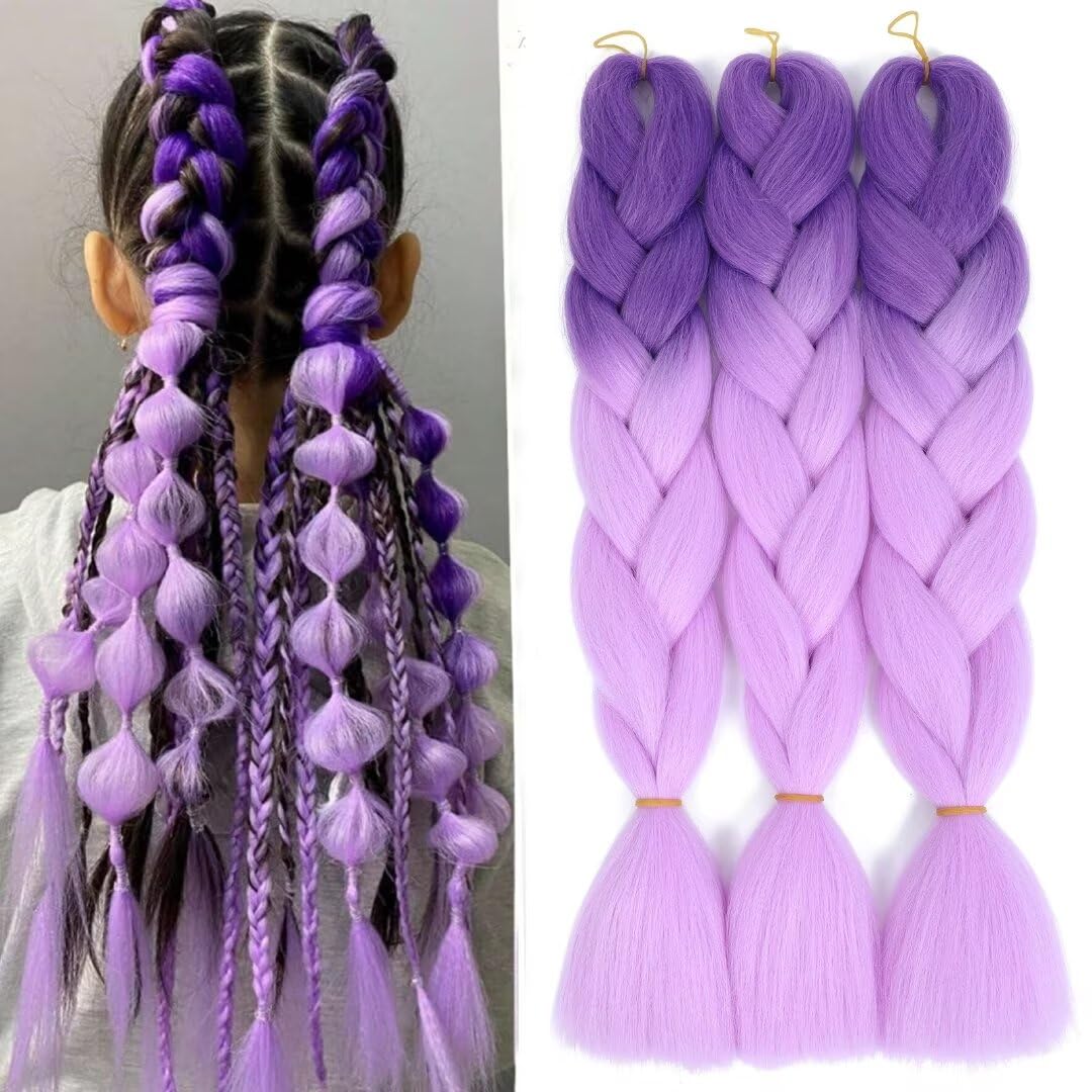 Amazon.com : Ombre Braiding Hair Purple/Light Purple Braiding Hair 3pcs ...