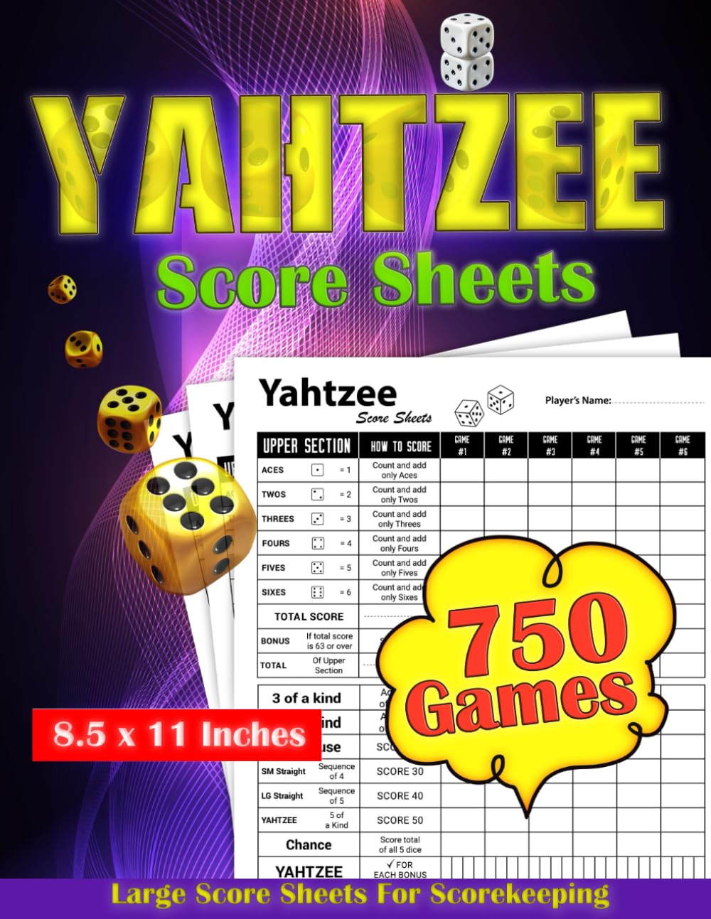 Yahtzee Score Sheets: Large Print Score Sheets for Scorekeeping with ...