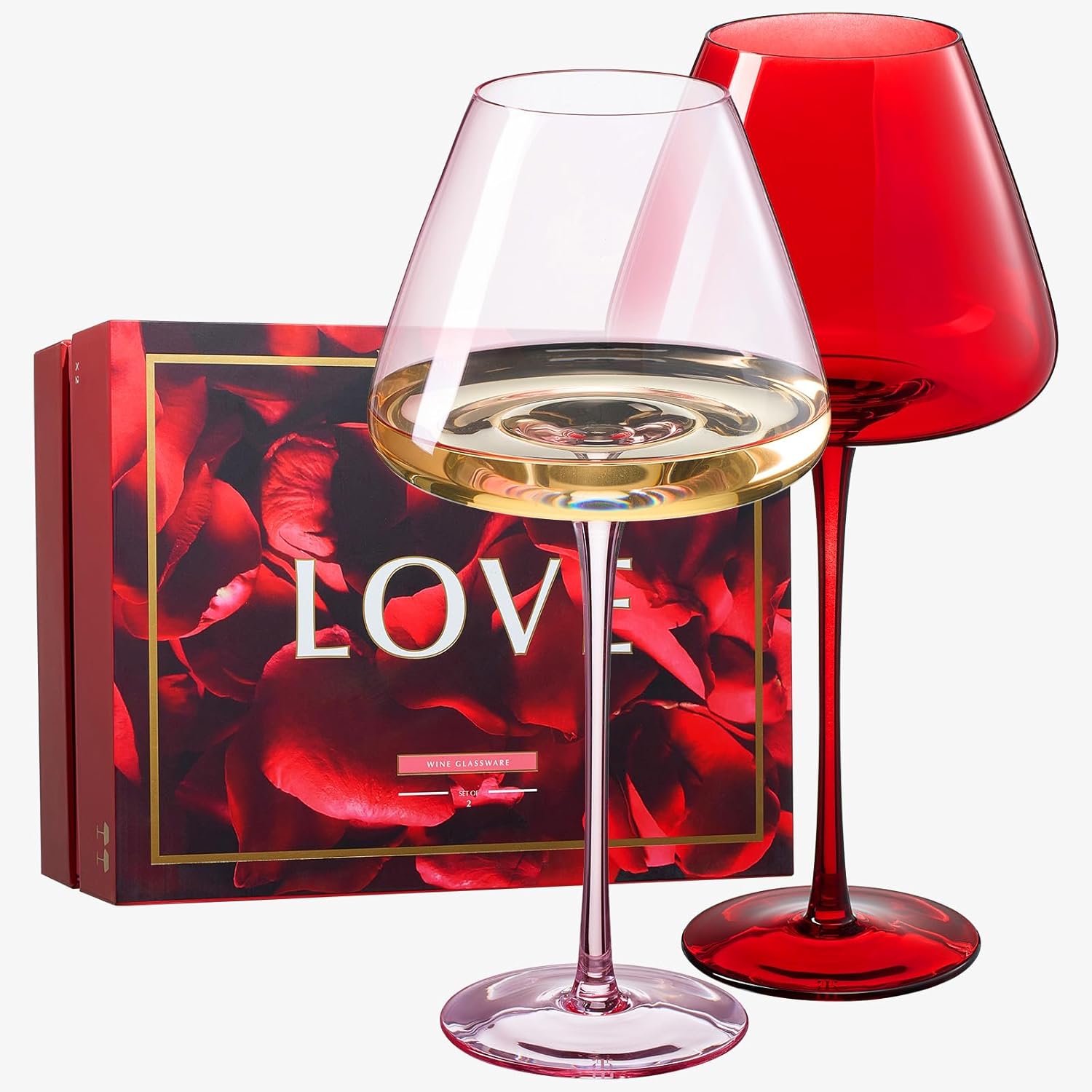 Amazon.com | Khen Love Red & Pink Crystal Wine Glasses | Set of 2 ...