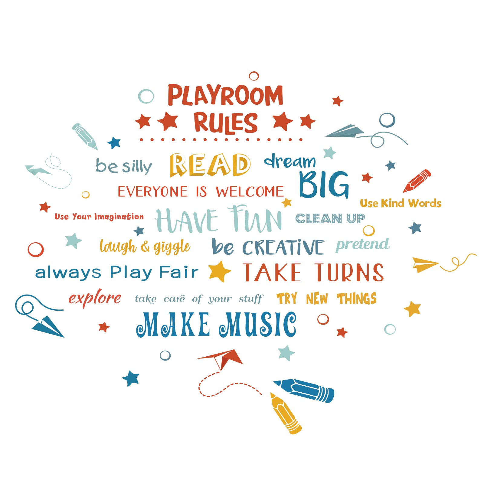 PLIGREAT 2 Sheets Colorful Playroom Rules Quotes Wall Stickers ...
