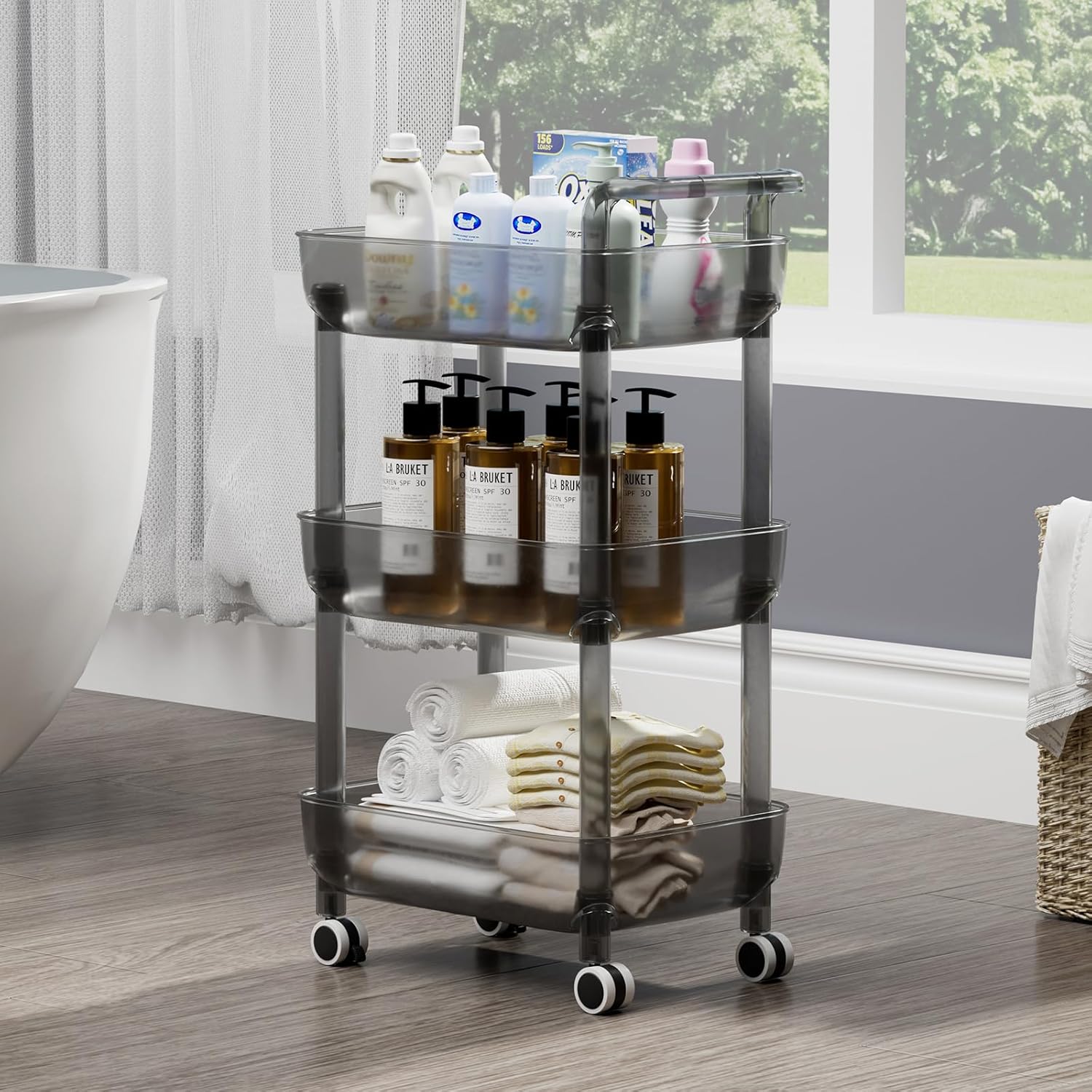 Amazon.com: HAIXIN Clear Rolling Laundry Cart 3 Tier Acrylic Bathroom ...